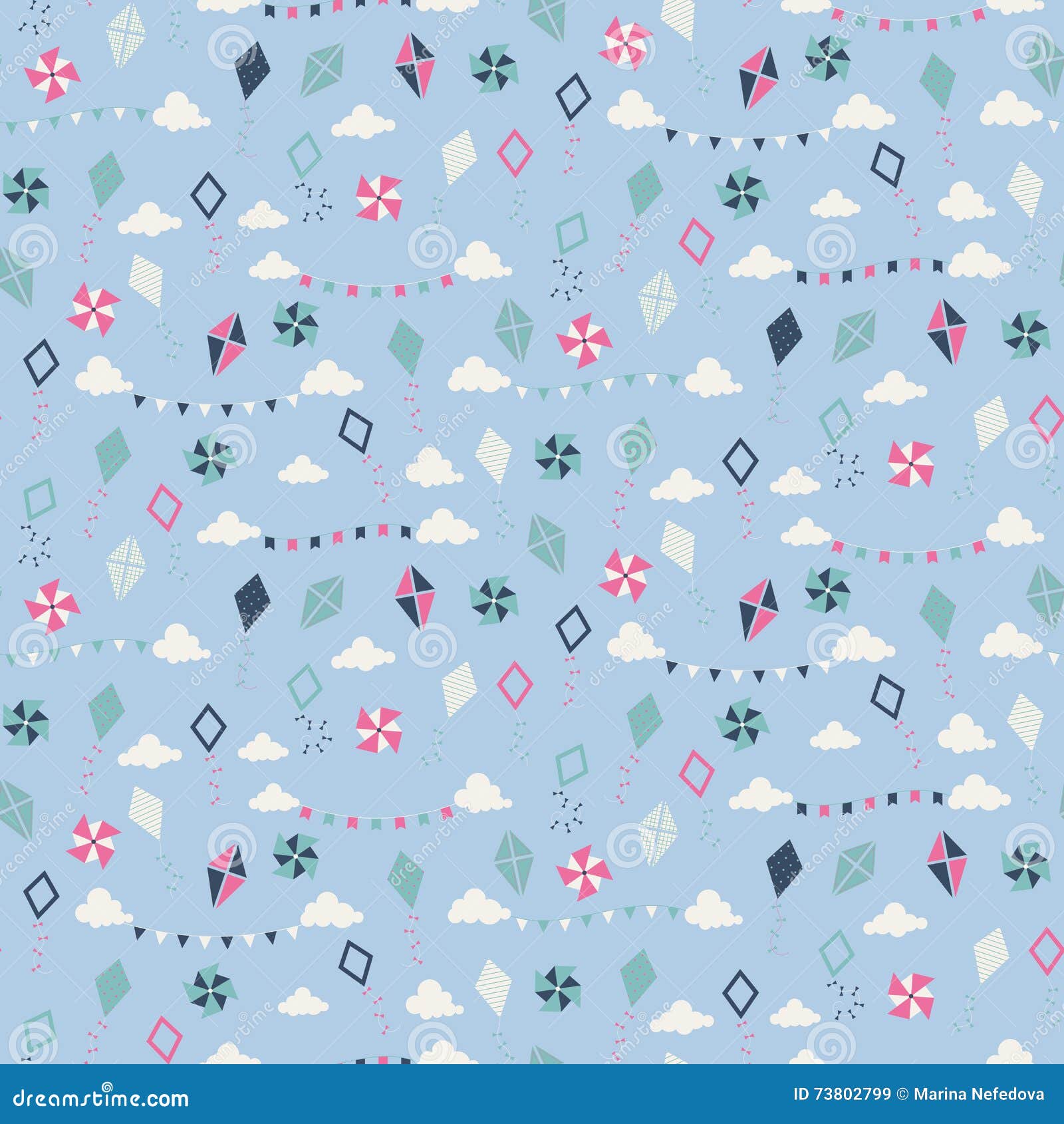 Seamless Pattern with Different Kites Stock Illustration - Illustration ...