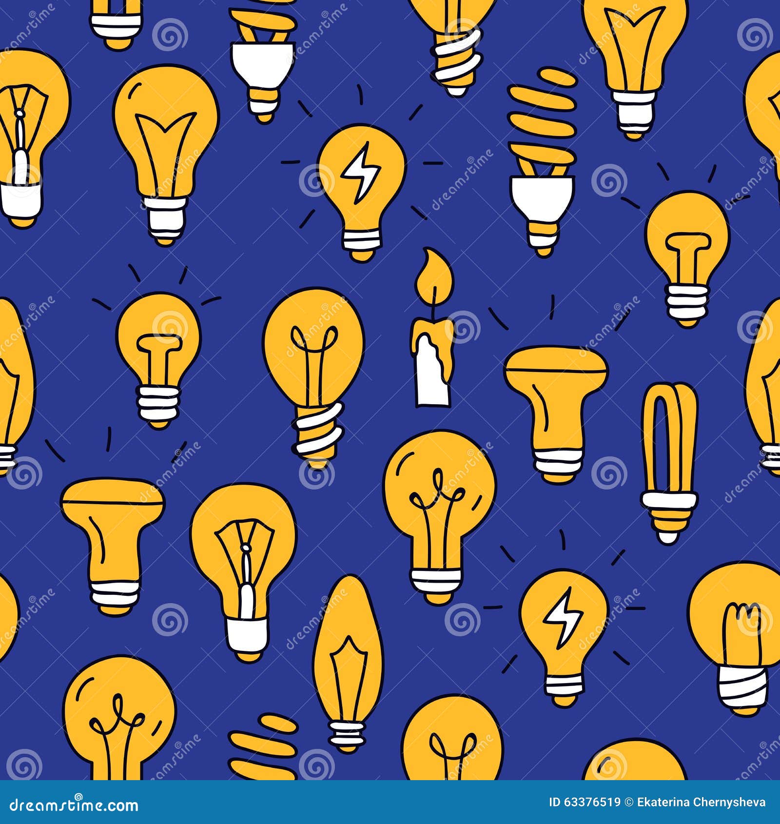 Seamless Pattern of the Different Light Bulbs Stock Vector ...