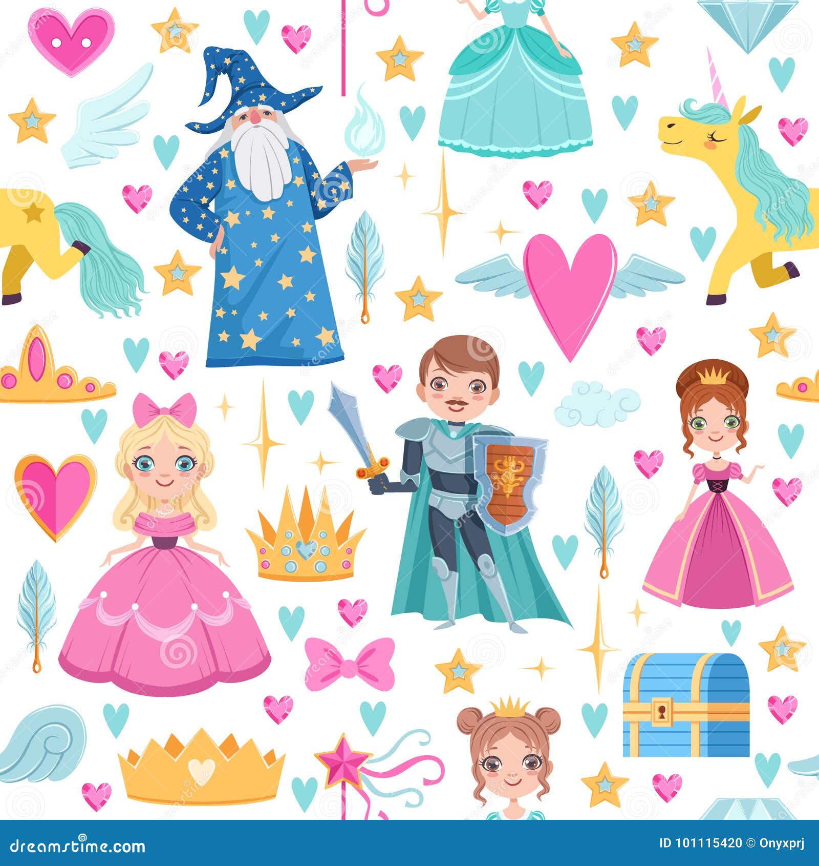 Seamless Pattern with Different Magic Elements. Fairytale Illustrations ...