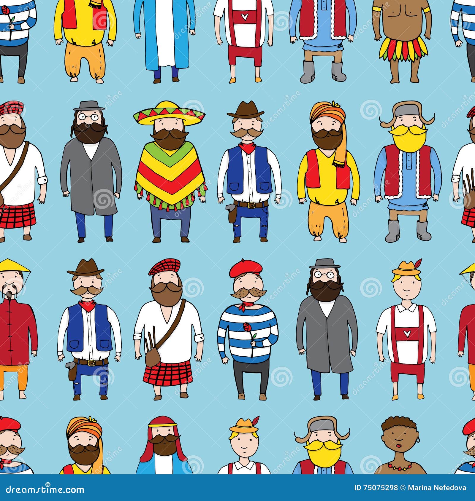 Seamless Pattern with Different Nationality People Stock Illustration ...