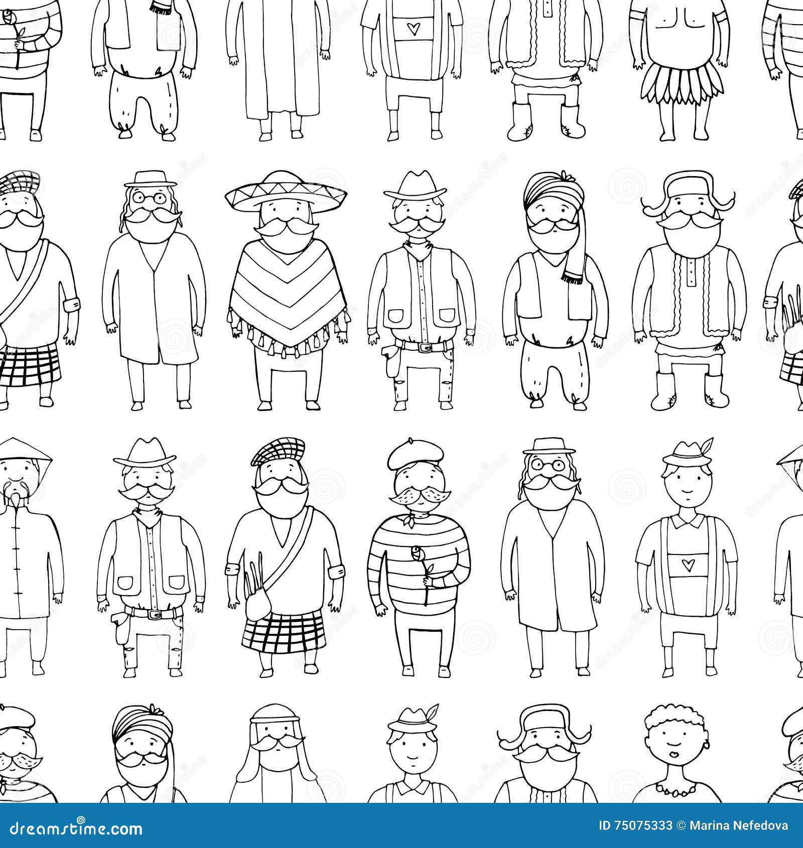 Seamless Pattern with Different Nationality People Stock Illustration ...