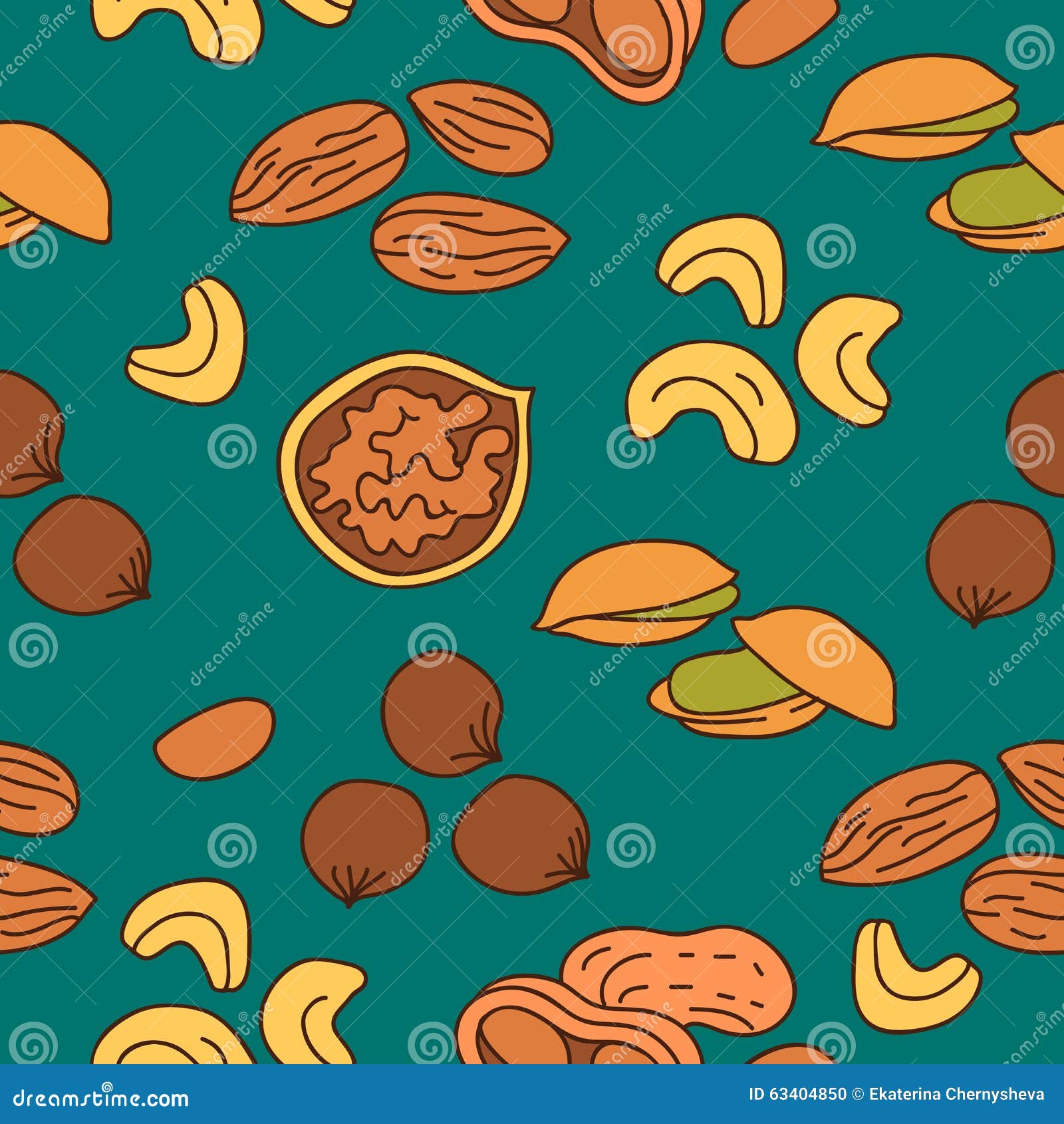 Seamless Pattern of Different Nuts Stock Vector - Illustration of shell ...