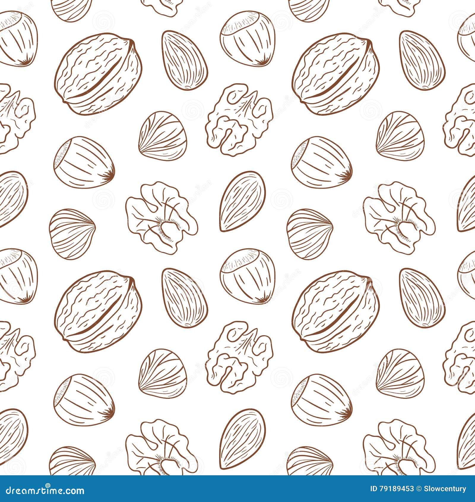 Seamless Pattern with Different Nuts, Whole and Shelled. Walnuts ...
