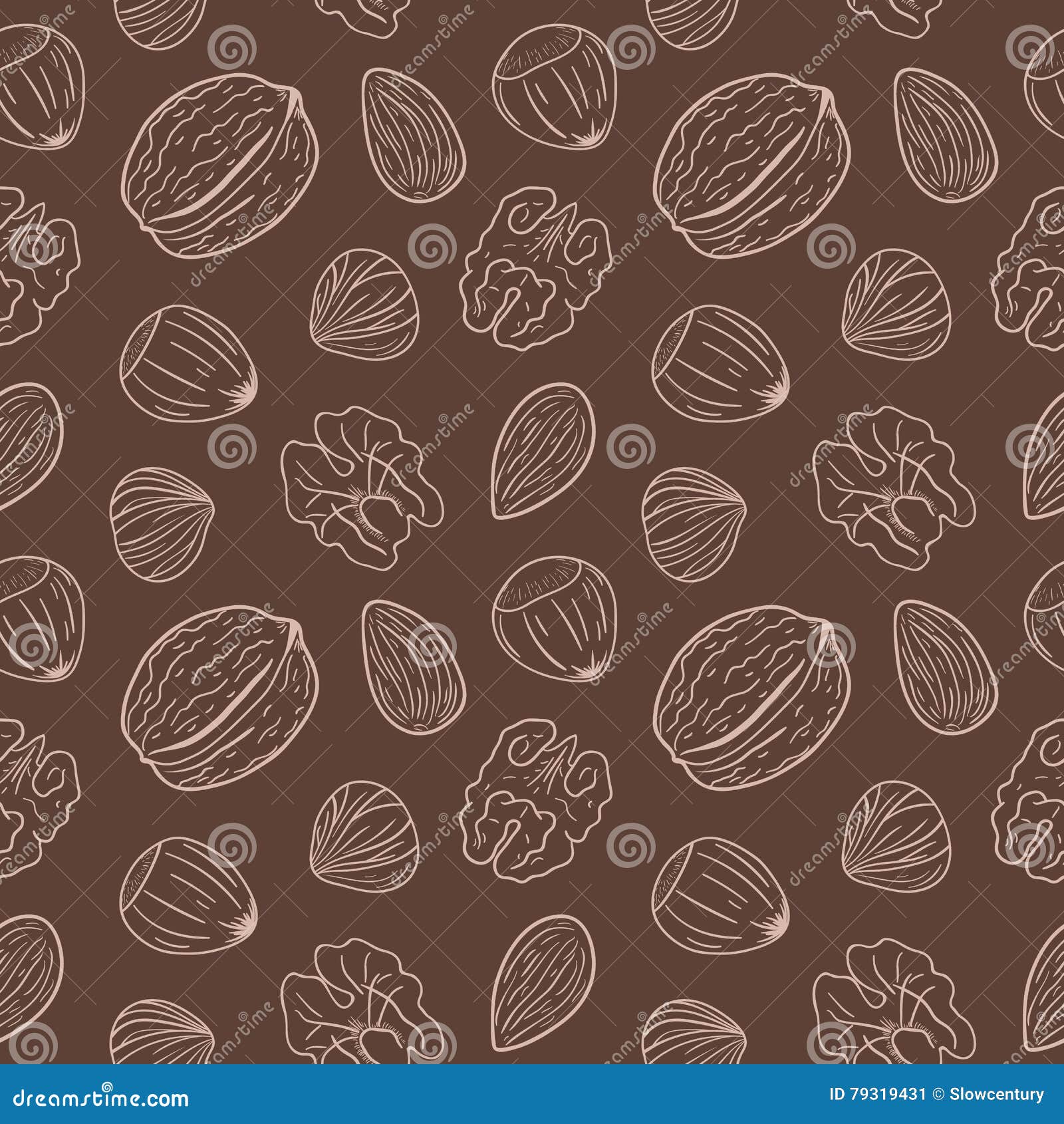 Seamless Pattern with Different Nuts, Whole and Shelled. Walnuts ...