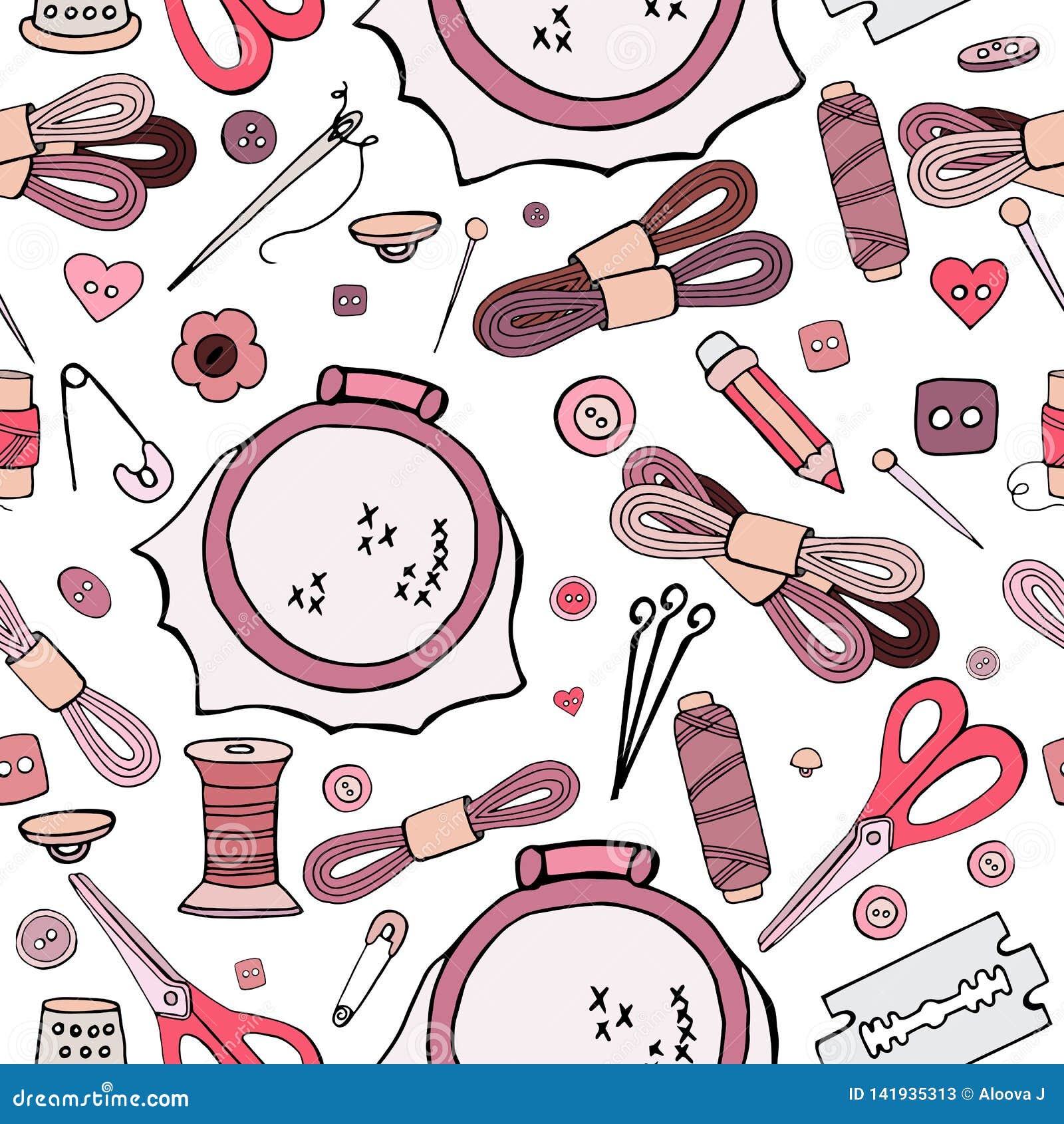 Seamless Pattern of Different Objects for Sewing on a White Background ...