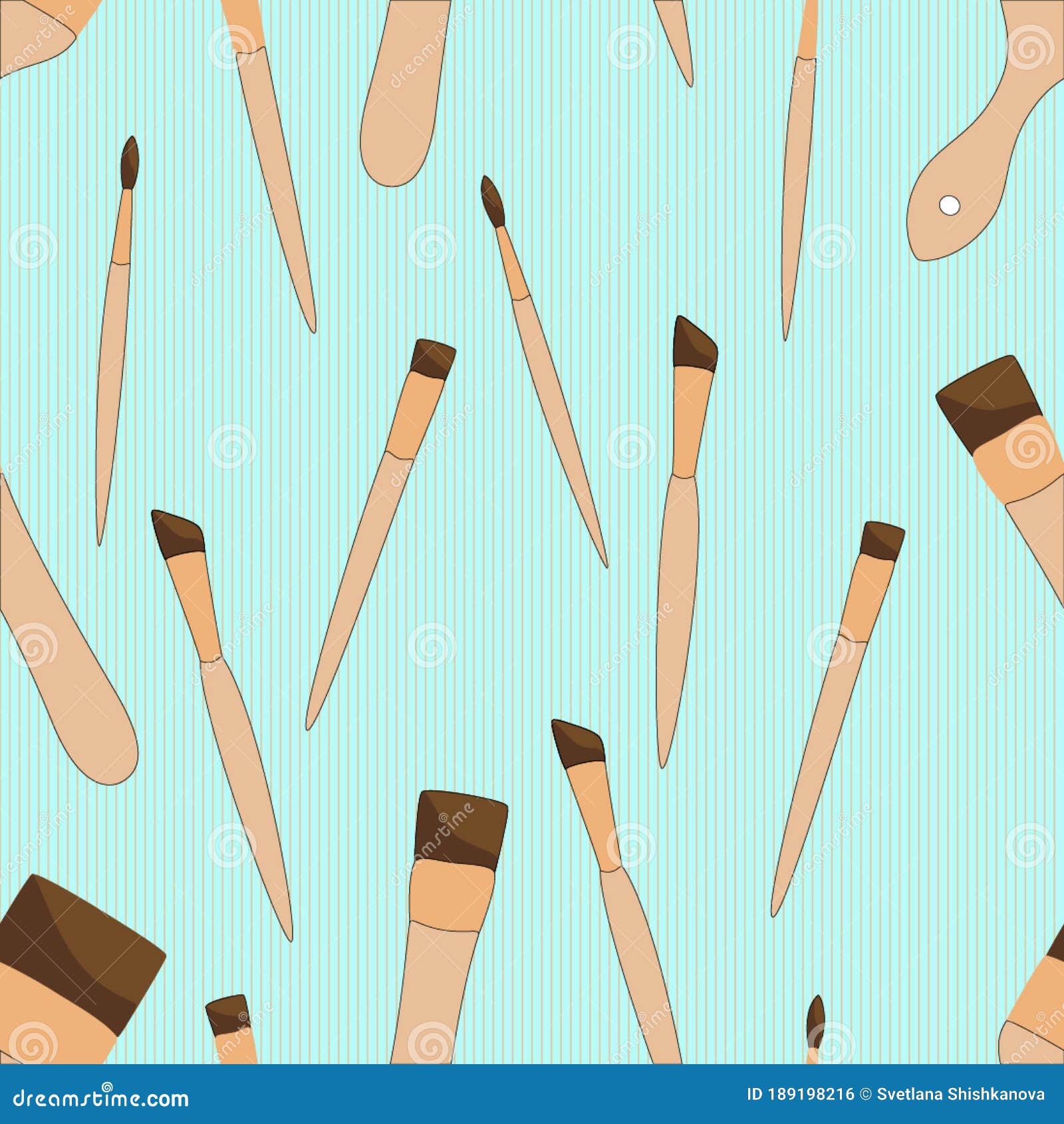 Seamless Pattern with Different Paint Brushes. Blue Background Stock ...