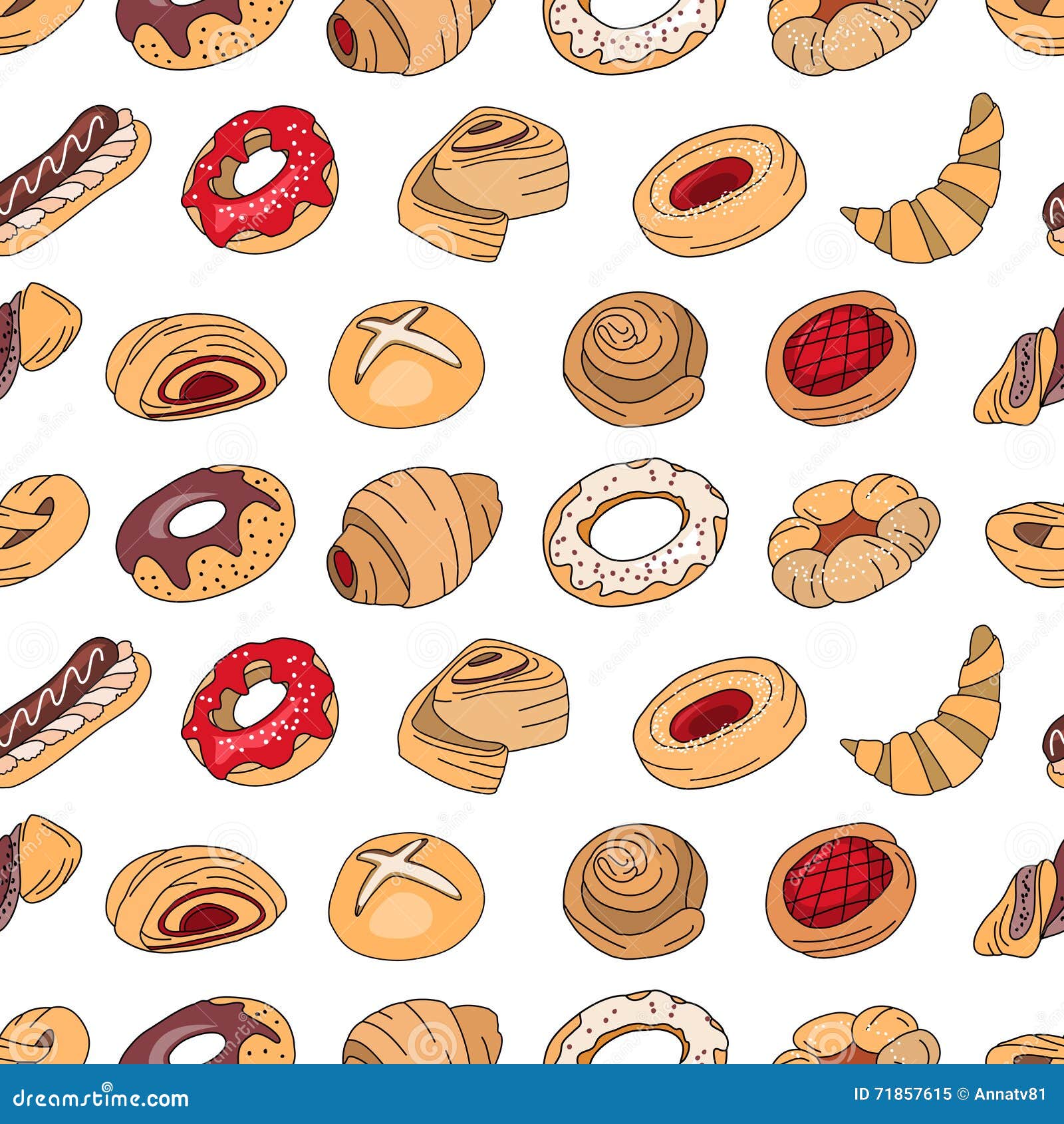 Seamless Pattern with Different Pastry. Stock Vector - Illustration of ...