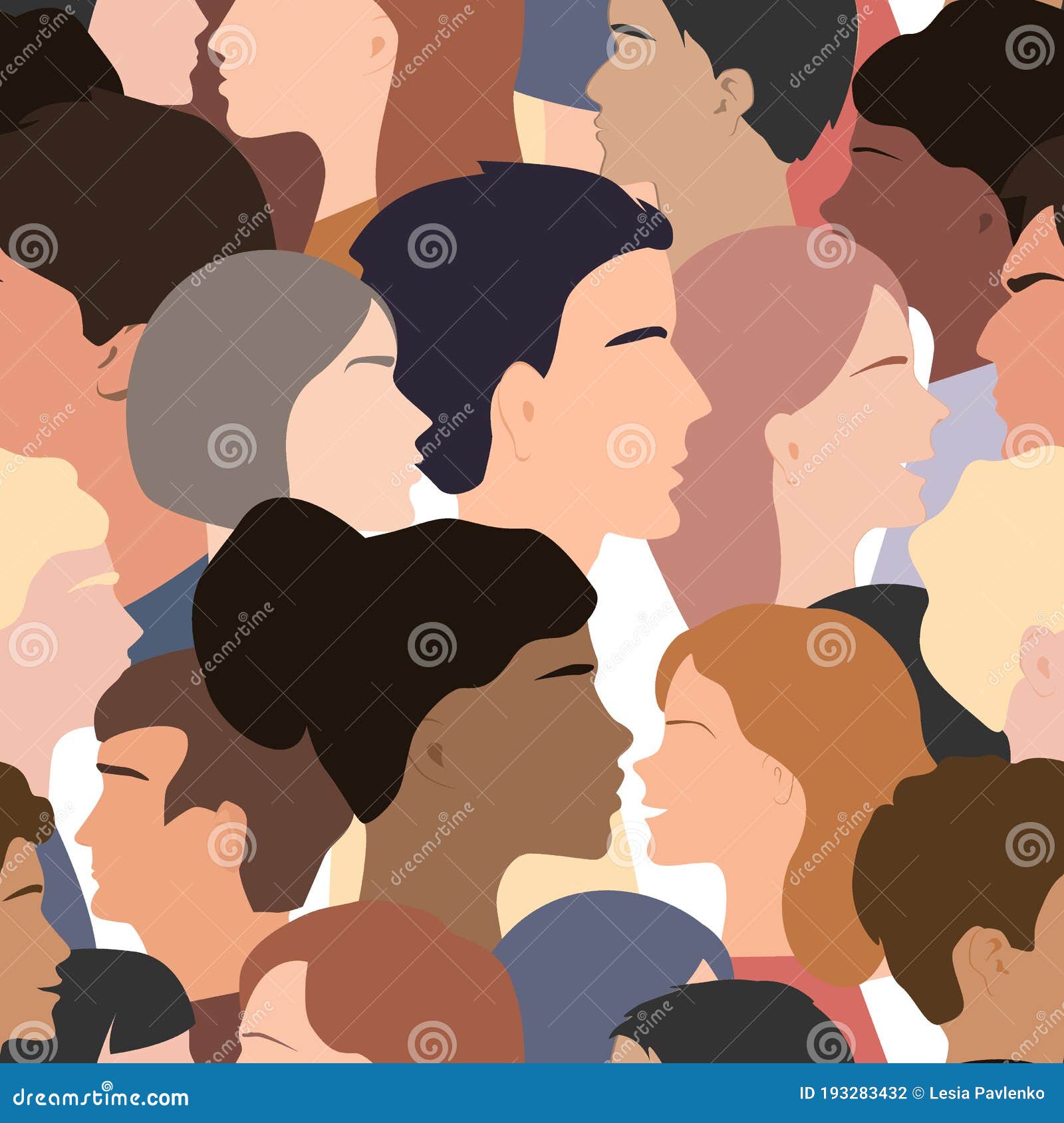 Seamless Profile People Pattern. Male And Female Faces Side Portrait ...