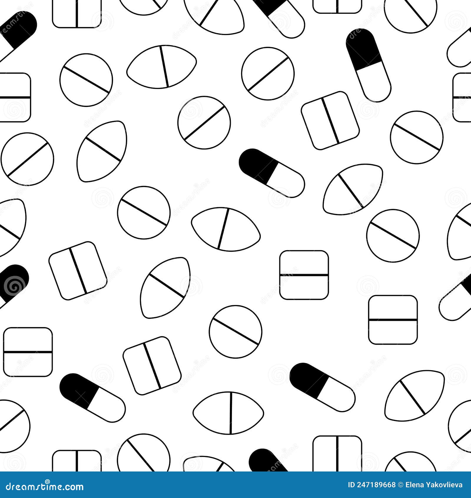 Seamless Pattern of Different Pill Shapes Stock Vector - Illustration ...
