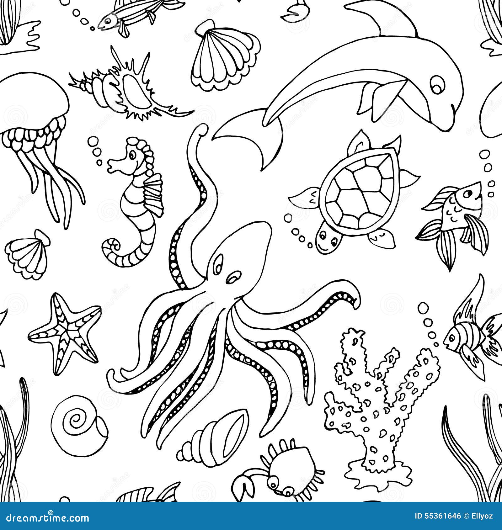 Seamless Pattern with Different Sea Creatures Stock Vector ...
