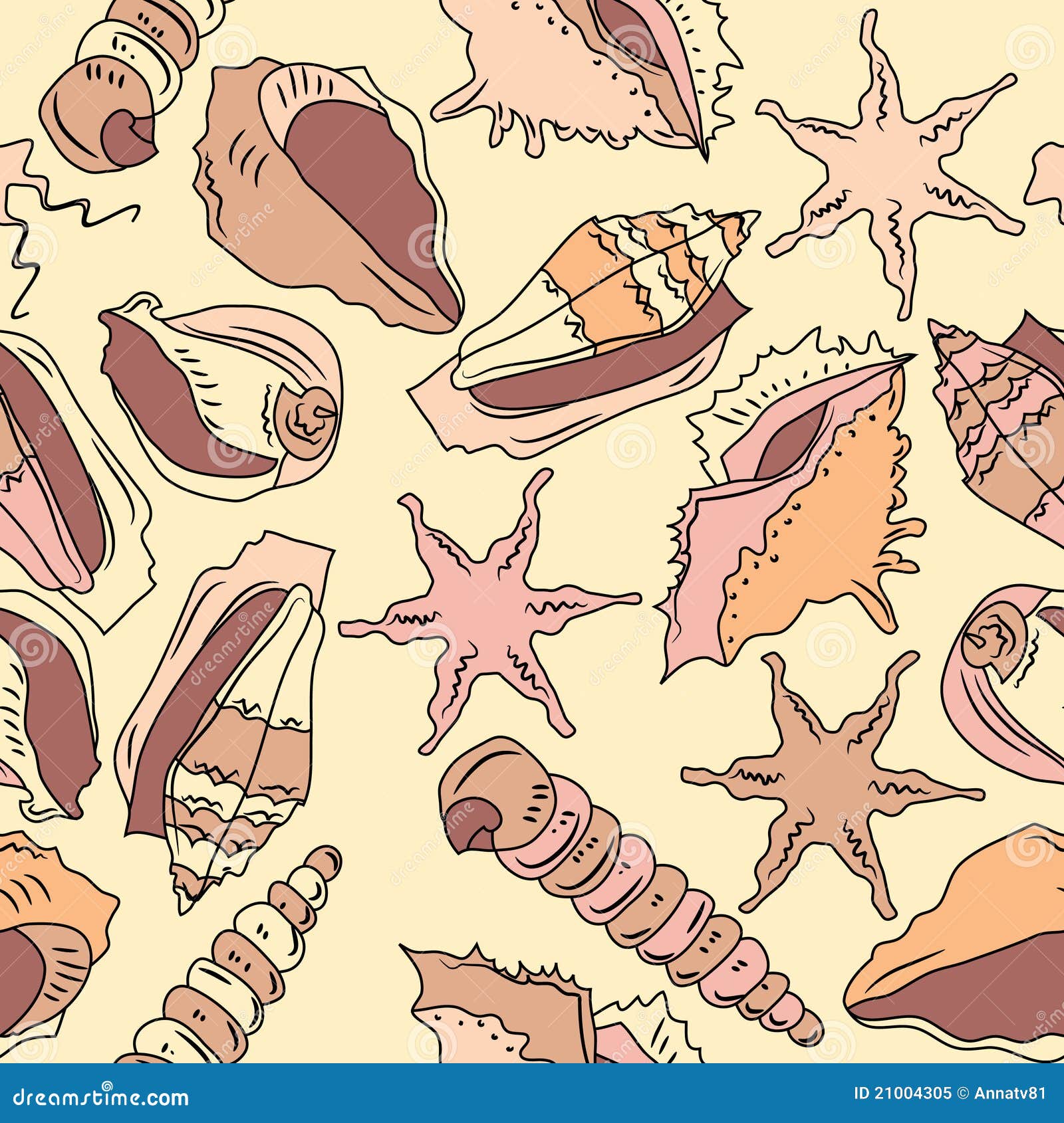 Seamless Pattern with Different Shells Stock Vector - Illustration of ...