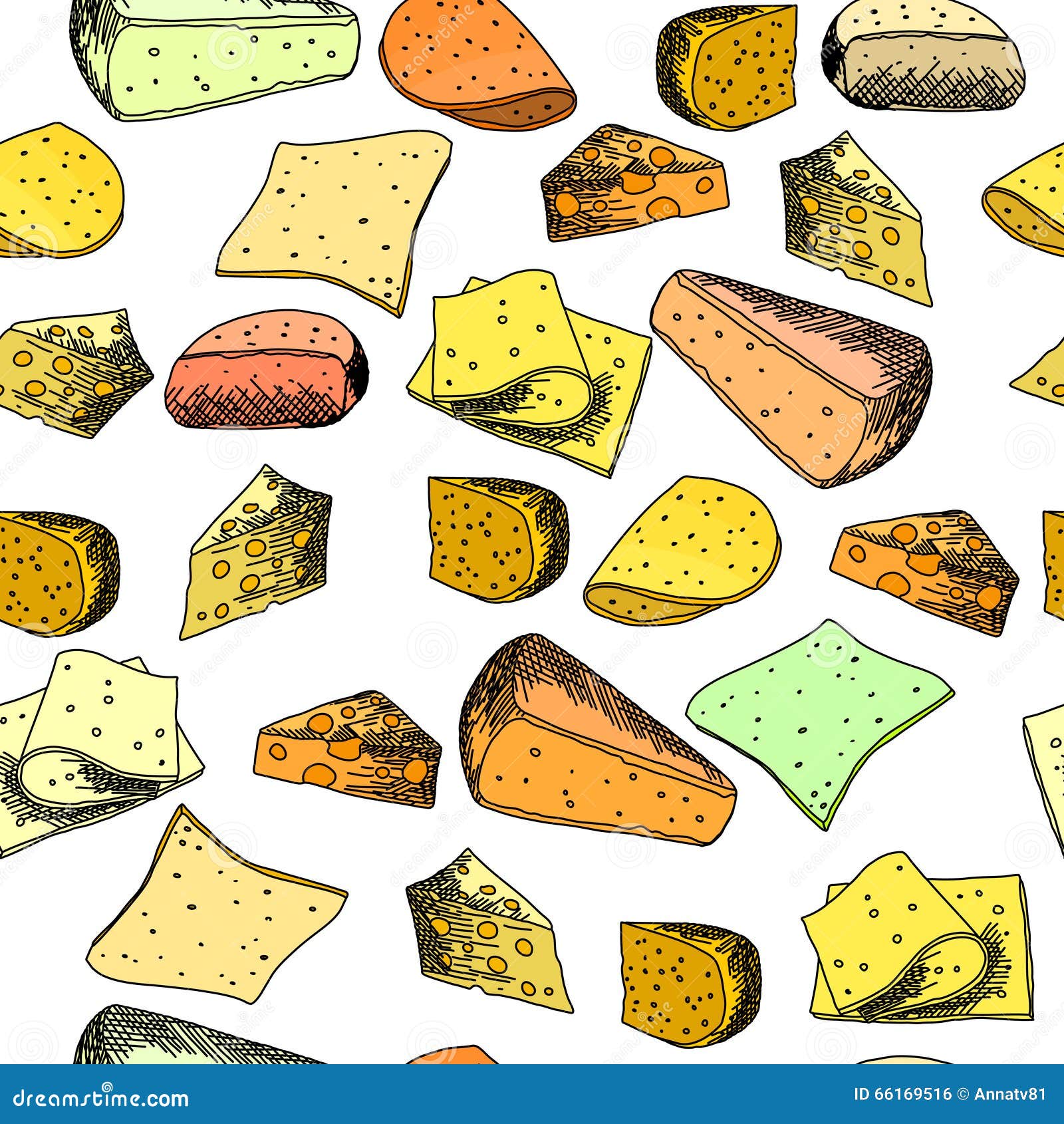 Seamless Pattern with Different Slices of Cheese. Stock Illustration ...
