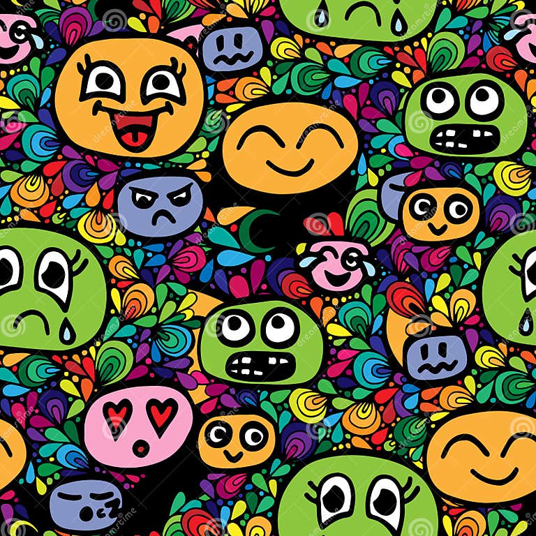 Seamless Pattern with Different Smiles Head on Abstract Frame Stock ...