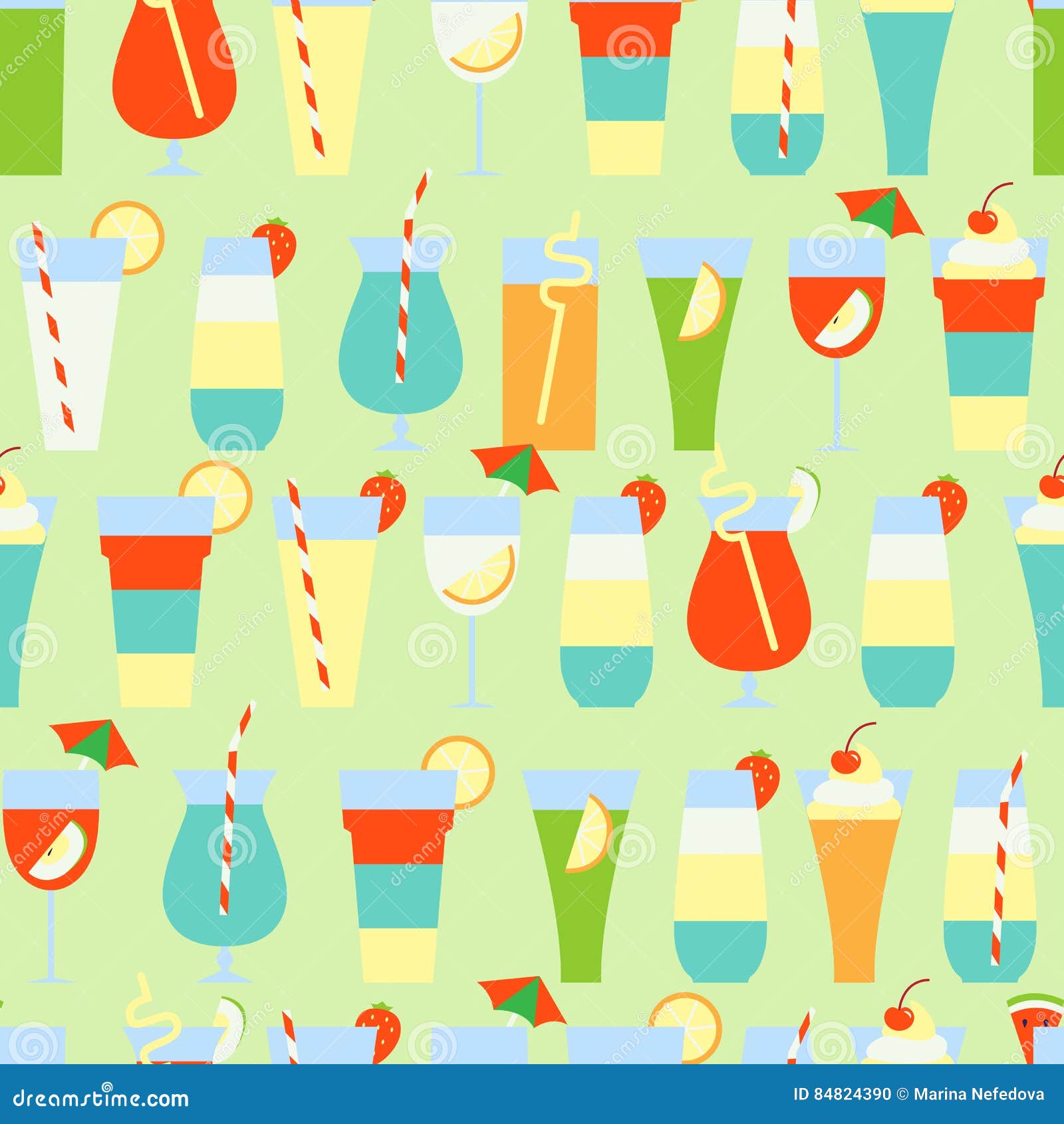 Seamless Pattern with Different Summer Refreshing Drinks and Cocktails ...