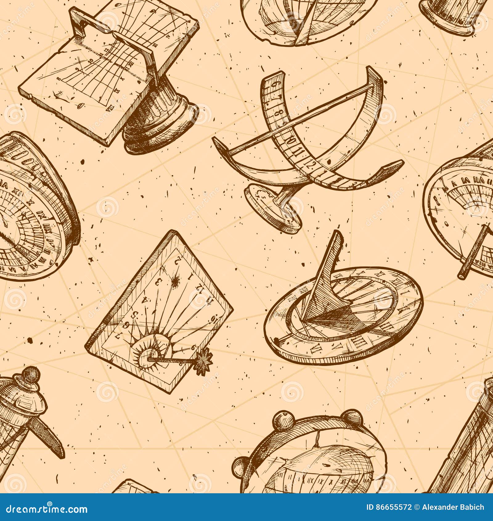 Seamless Pattern with Different Sundial Stock Vector - Illustration of ...