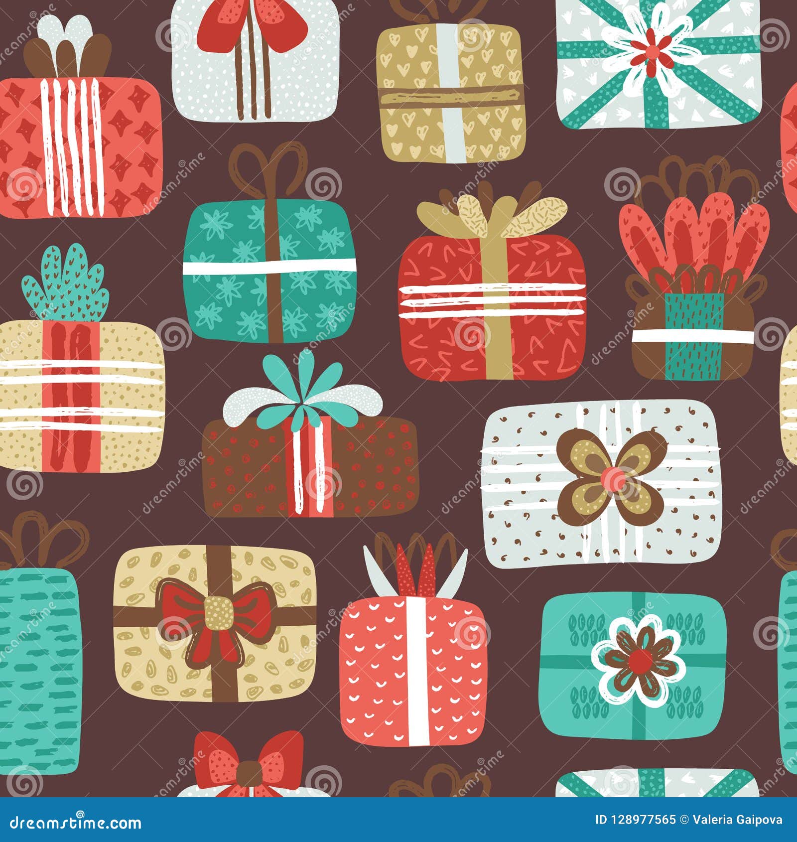 Seamless Pattern with Different Textured Gift Boxes. Hand Drawn ...