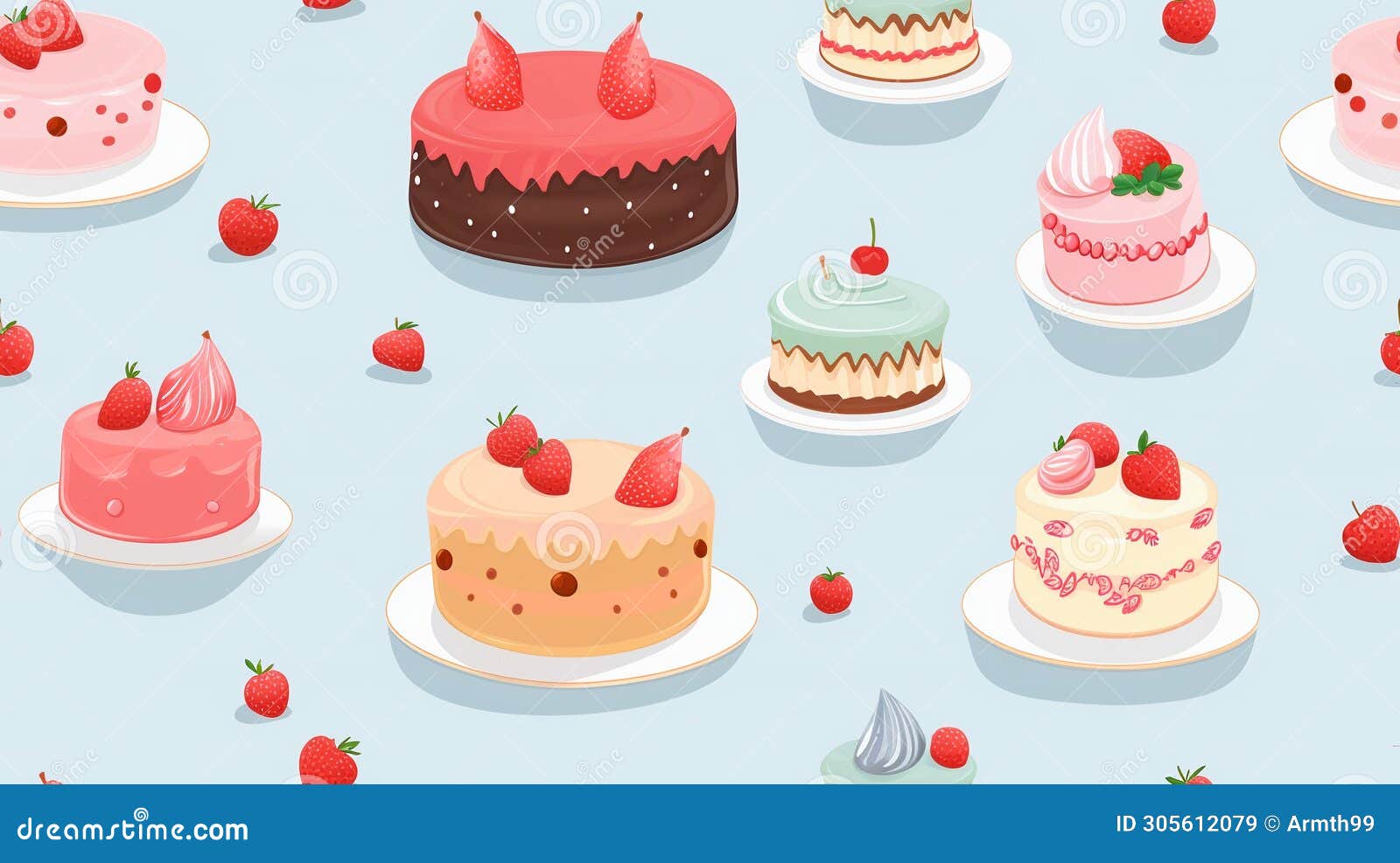 Seamless Pattern with Different Types of Cakes. Birthday Background ...
