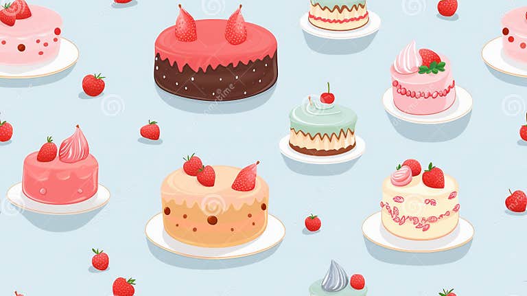 Seamless Pattern with Different Types of Cakes. Birthday Background ...