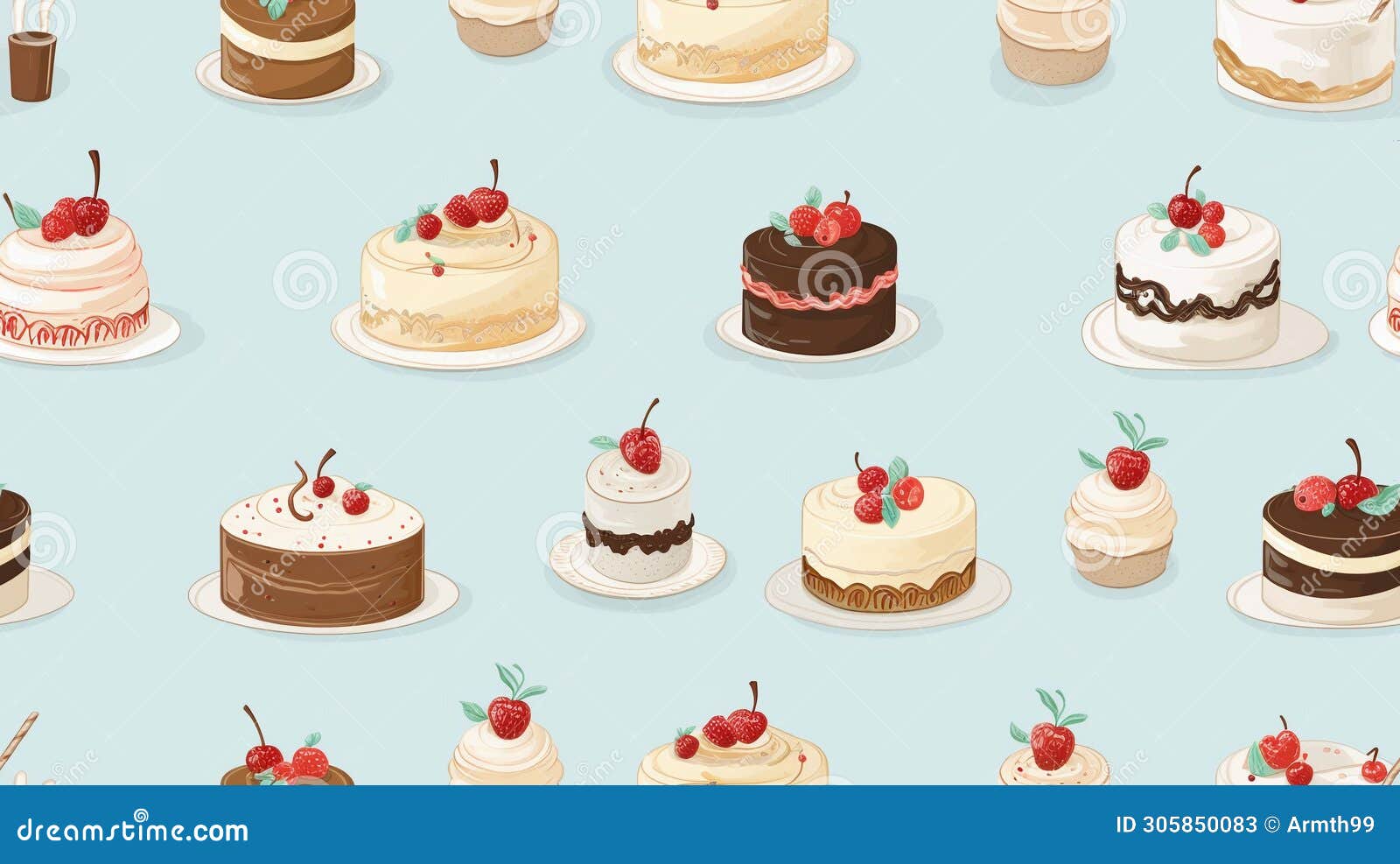 Seamless Pattern with Different Types of Cakes Stock Illustration ...