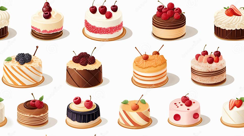 Seamless Pattern of Different Types of Cakes. Vector Illustration Stock ...