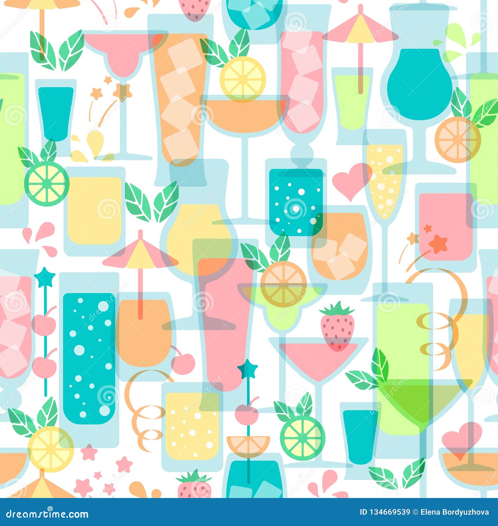 Seamless Pattern with Different Types of Drinks Stock Vector ...