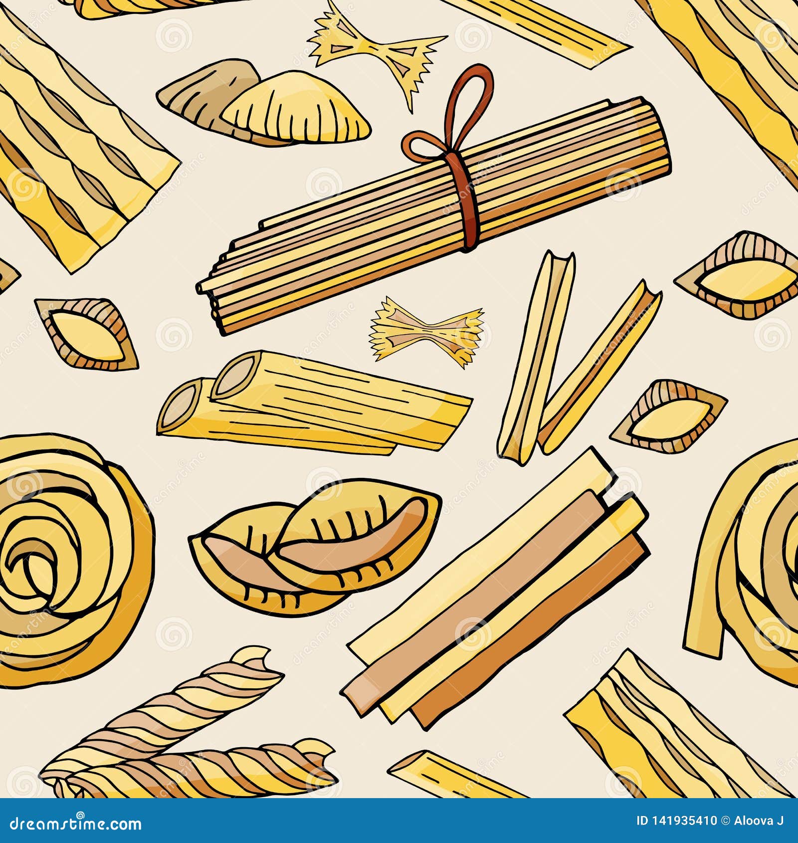 Seamless Pattern with Different Types of Pasta Stock Illustration ...