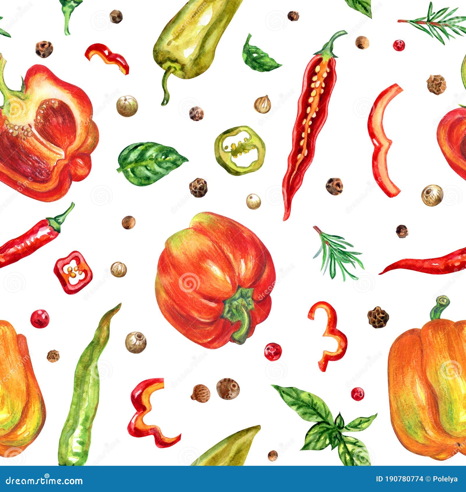 Seamless Pattern of Different Types of Peppers on a White Background ...