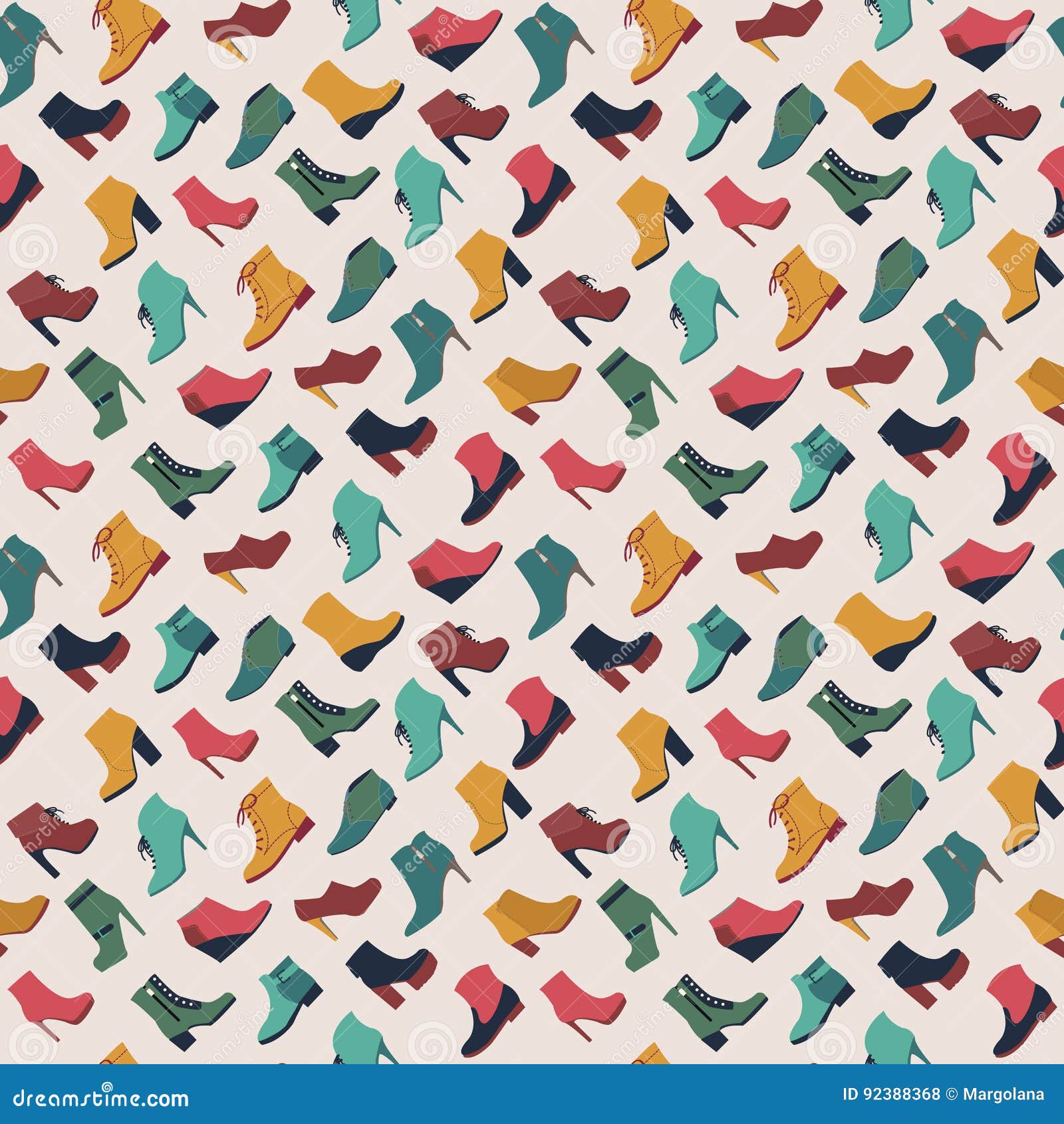 Seamless Pattern with Different Types of Shoes in Flat Style. Stock ...