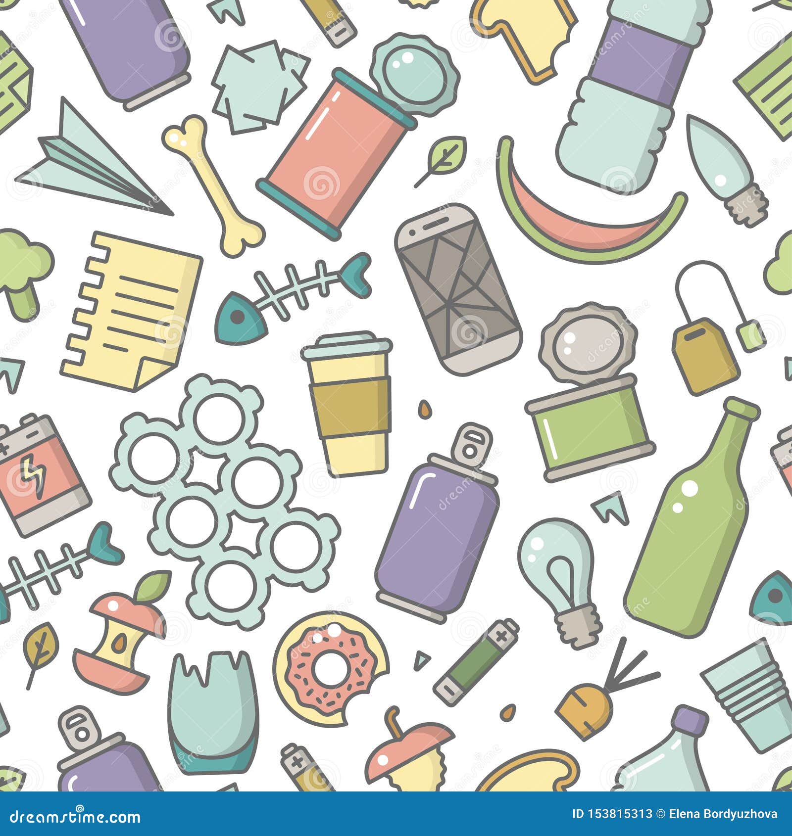 Seamless Pattern with Different Types of Waste Stock Vector ...