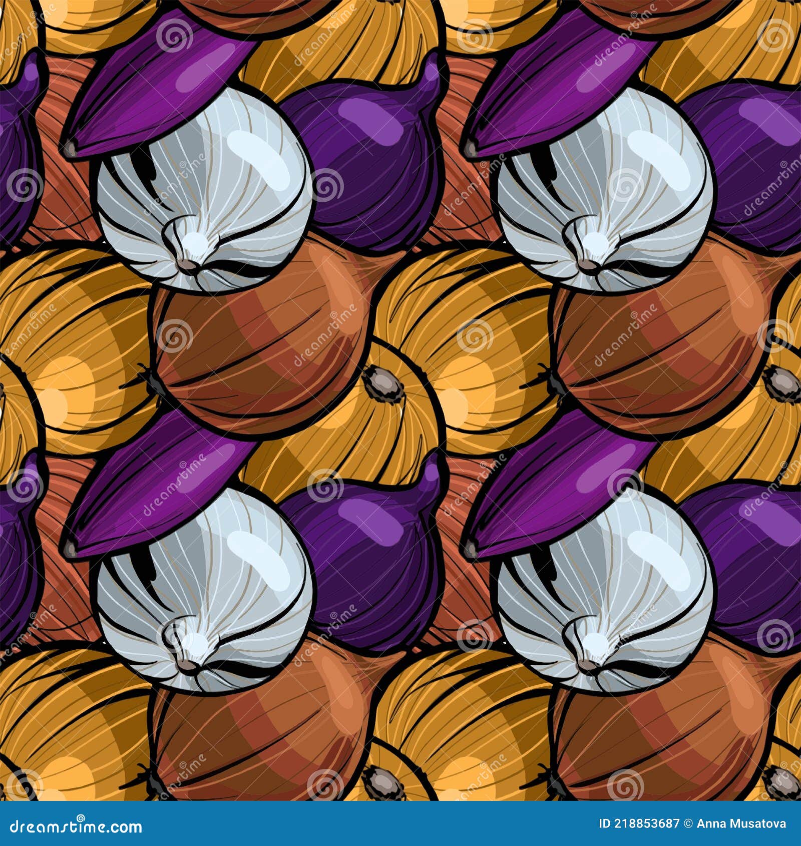 Seamless Pattern. Different Varieties of Onion Plants Root Vegetable ...