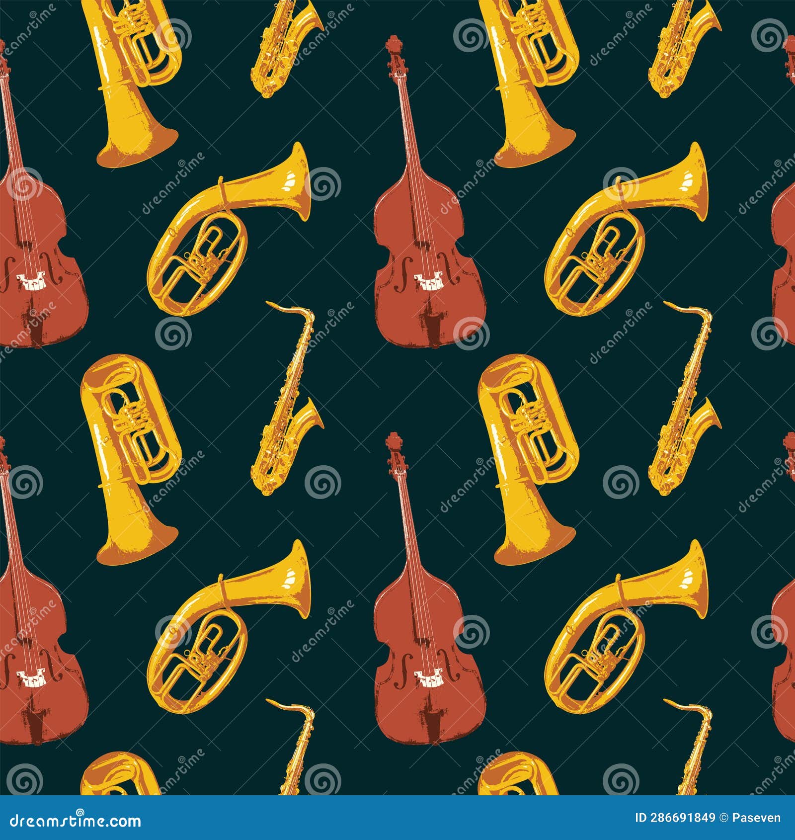 Seamless Pattern with Different Wind and String Musical Instruments ...