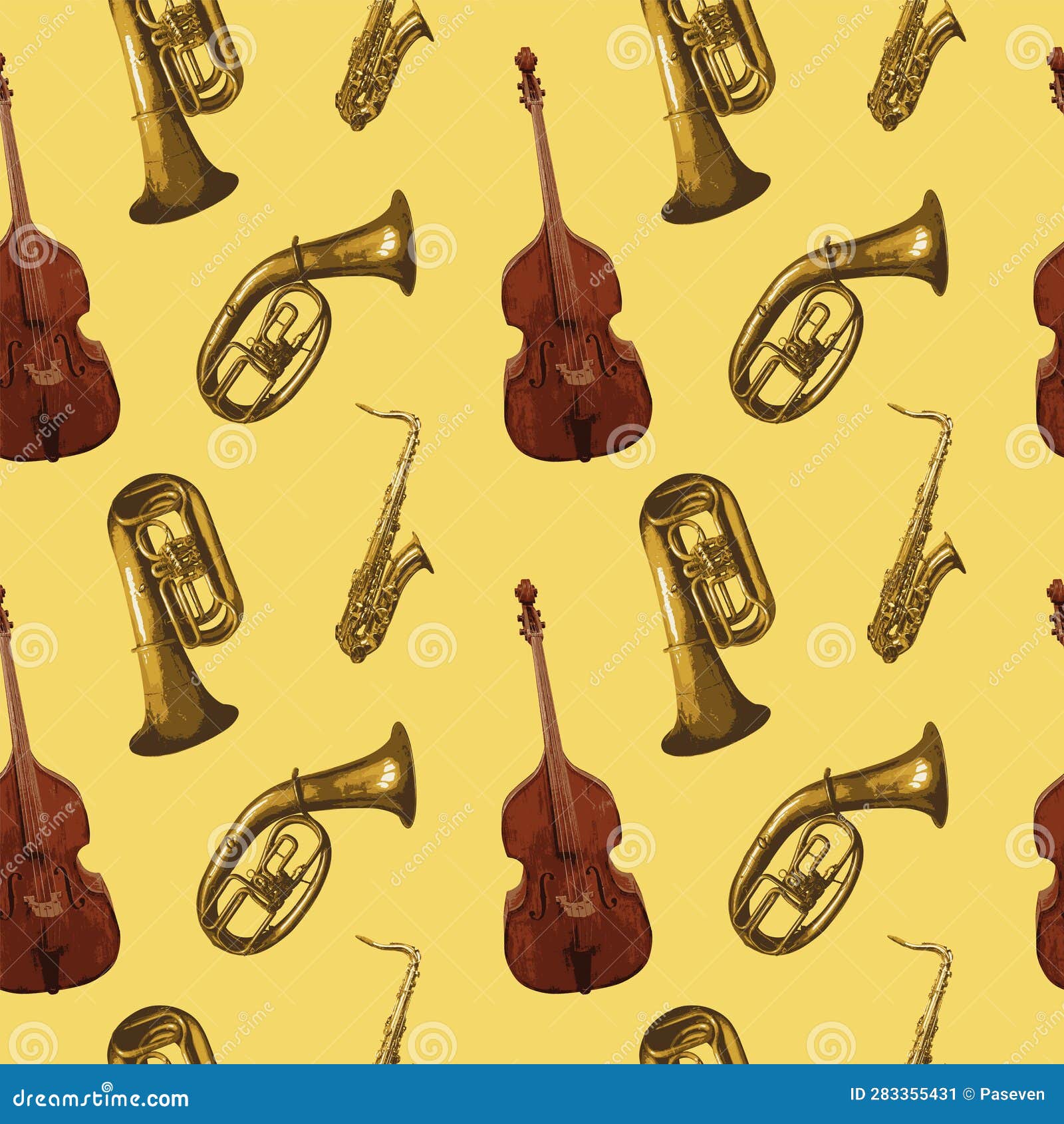 Seamless Pattern with Different Wind and String Musical Instruments ...