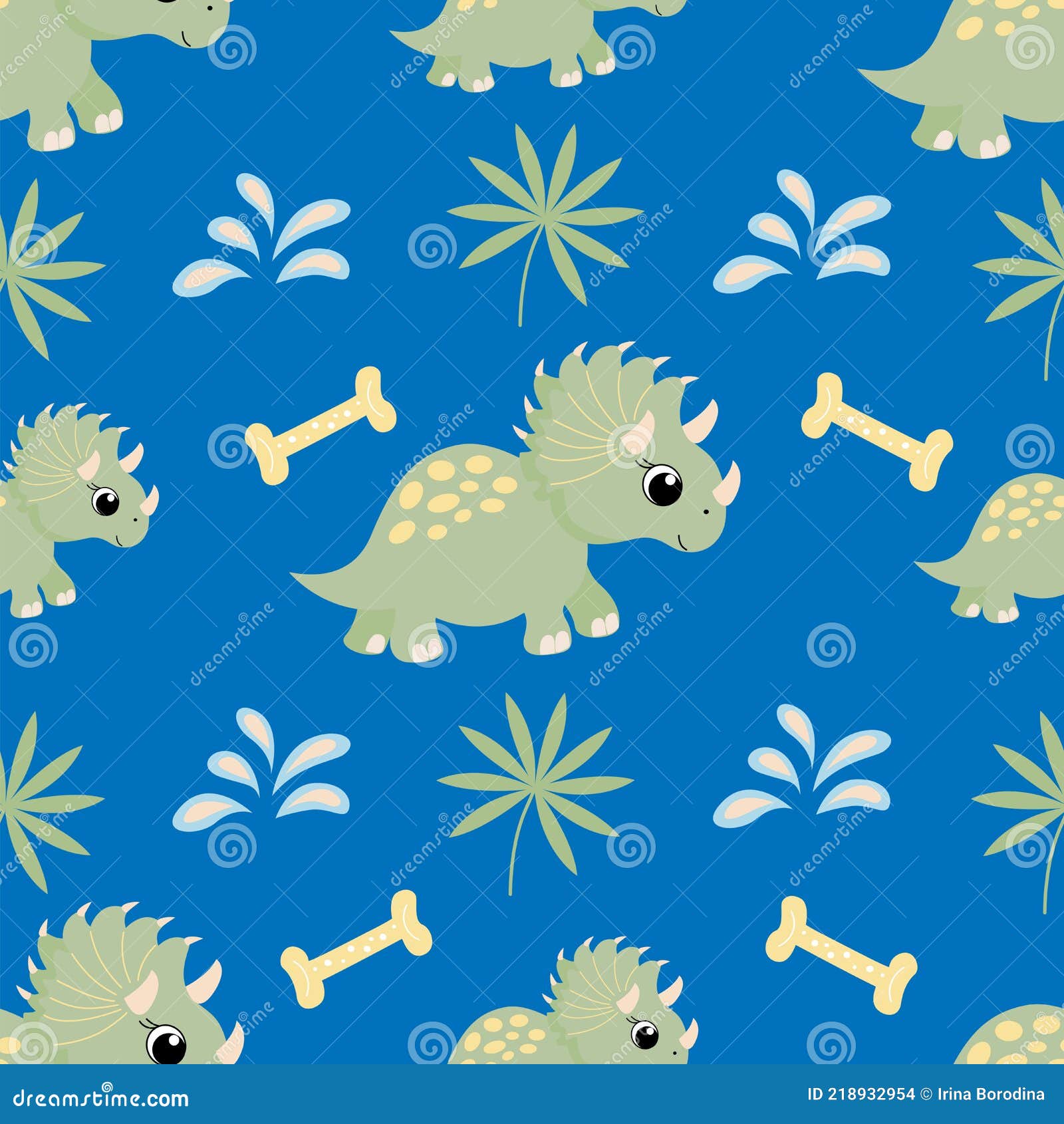 Seamless Pattern Dinosaur on a Blue Background Stock Vector ...