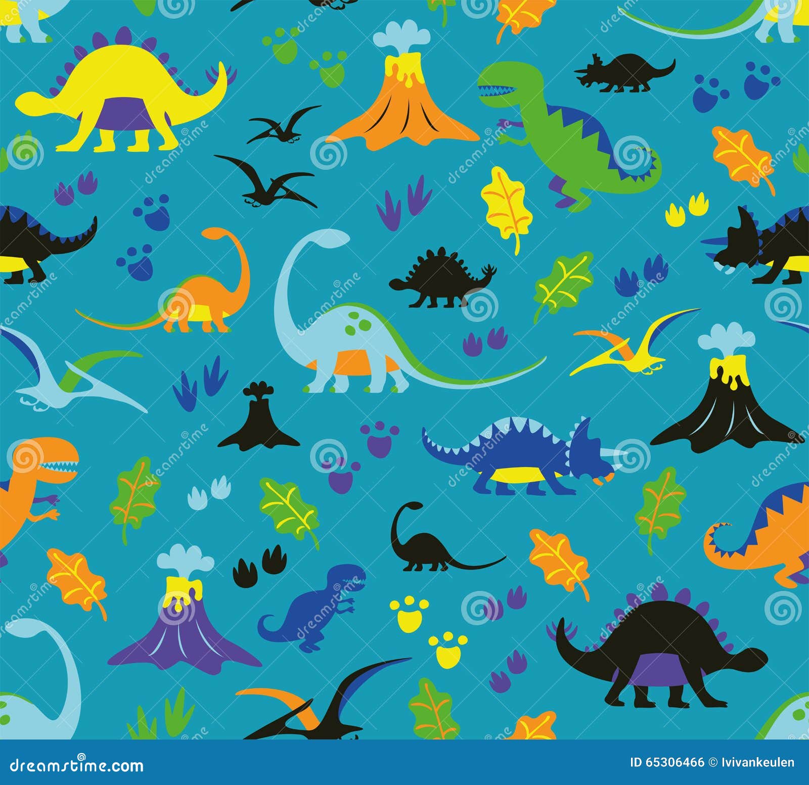 Pattern With Dinosaurs Illustration Tyrannosaurus Vector Silhouette ...
