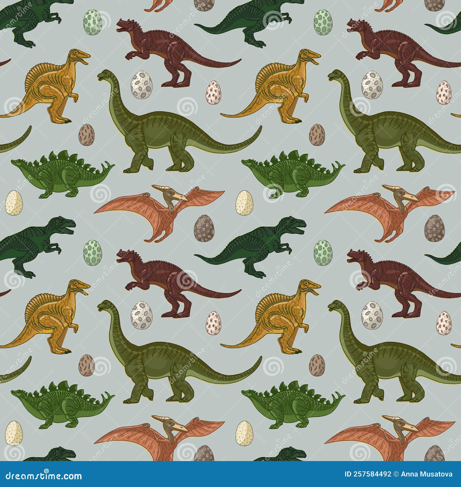 Seamless Pattern. Dinosaurs and Eggs. Vintage Retro Style. Vector ...