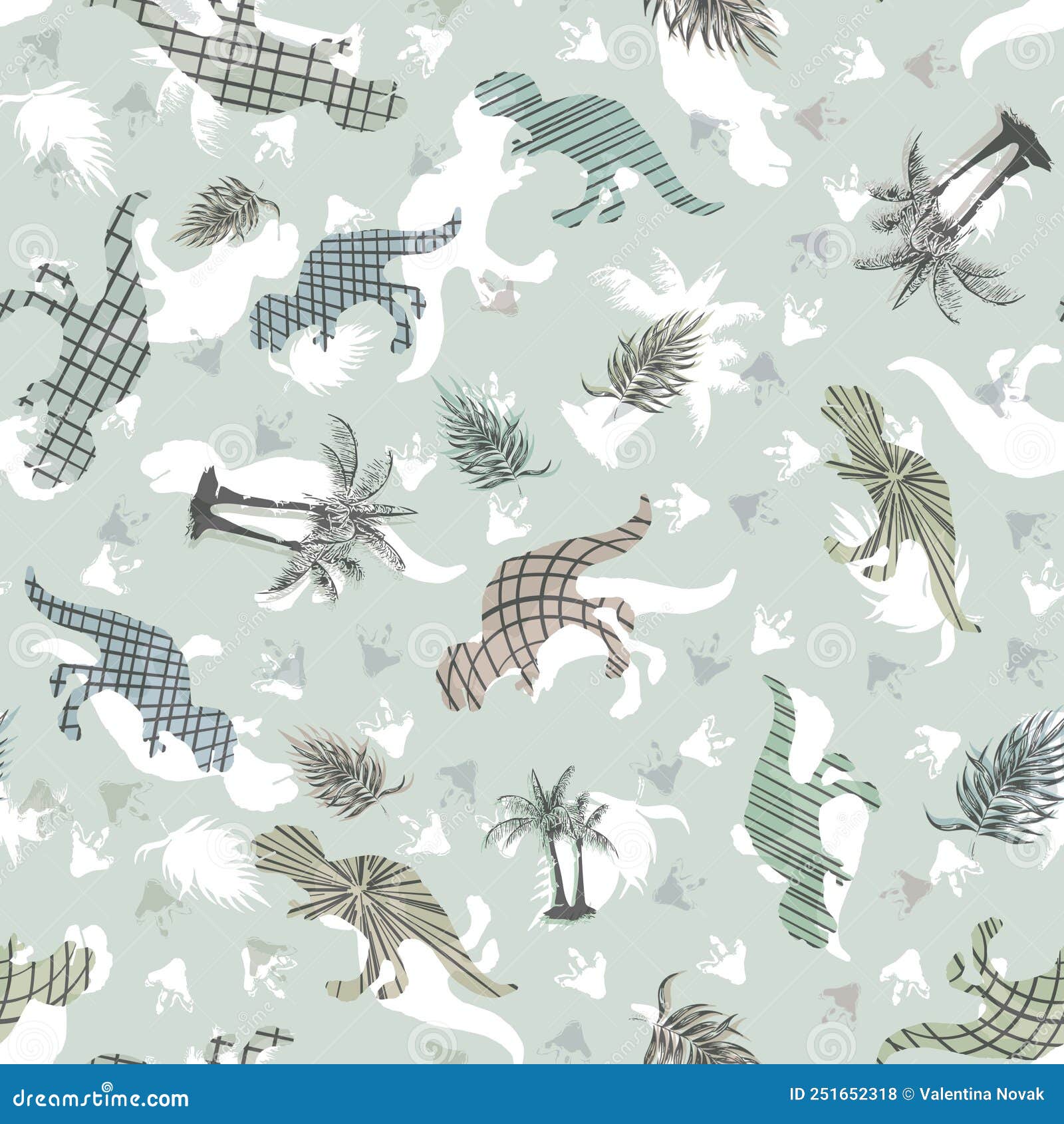 Seamless Pattern with Dinosaurs on a Gray Blue Background. Illustration ...
