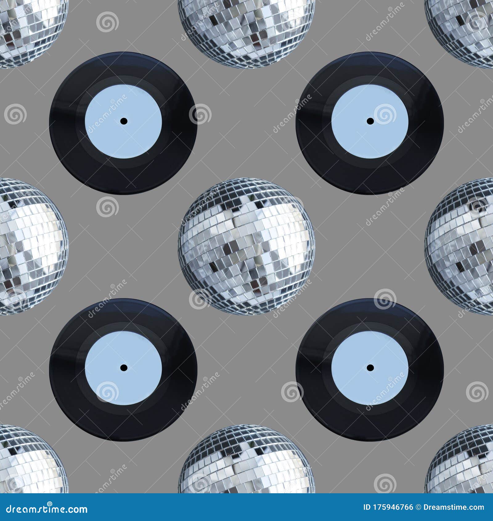 Seamless Pattern with Disco Ball and Vinyl. Photo Collage. Disco ...