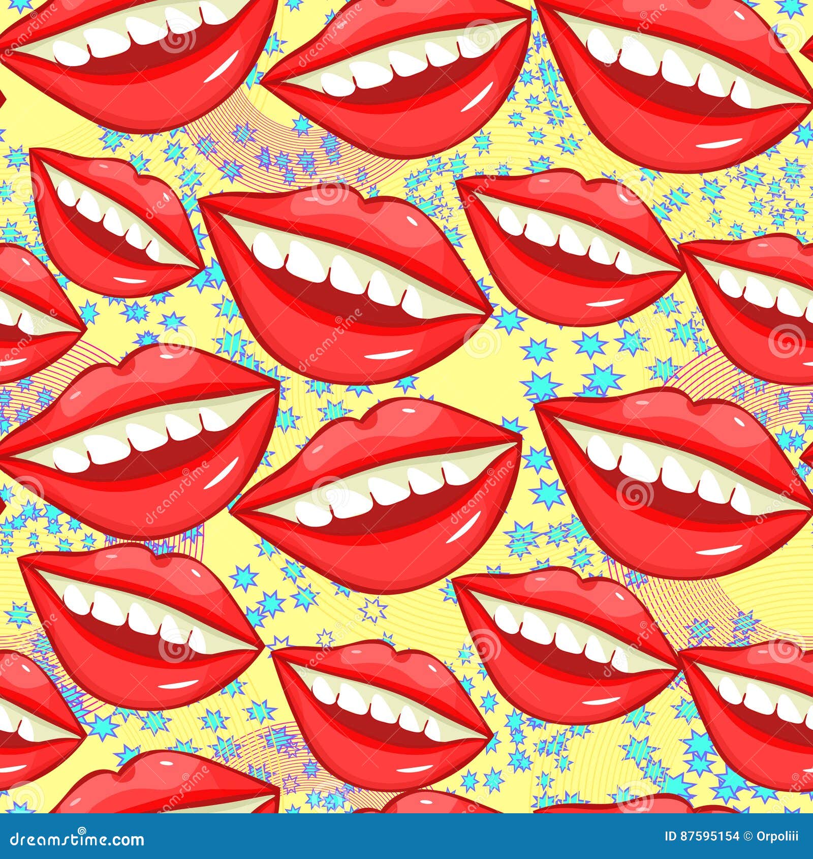 Seamless Pattern Disco Female Lips with Teeth. Vector Illus Stock ...