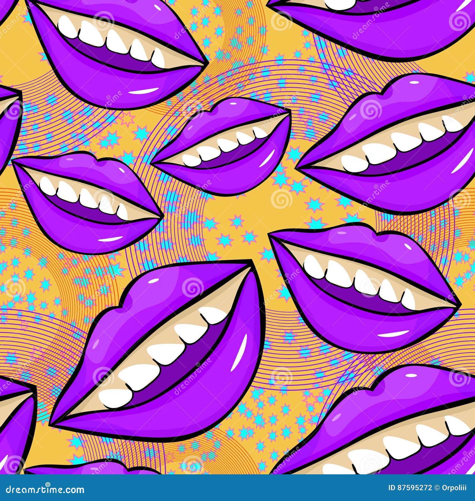 Seamless Pattern Disco Female Lips with Teeth. Vector Illus Stock ...