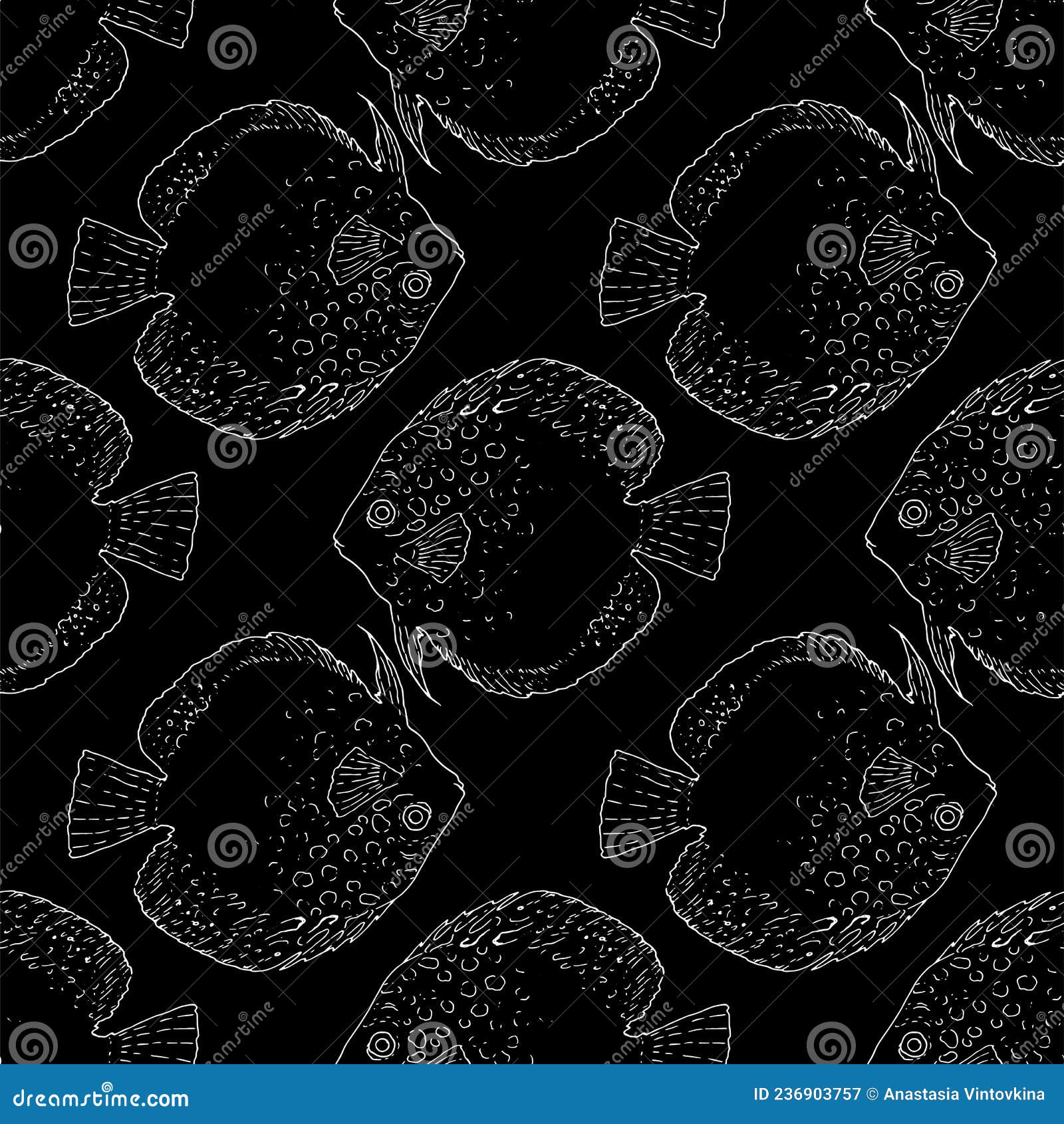 Seamless Pattern of DISCUS Fish. Vector Drawing of a Sea Fish, Drawn in ...