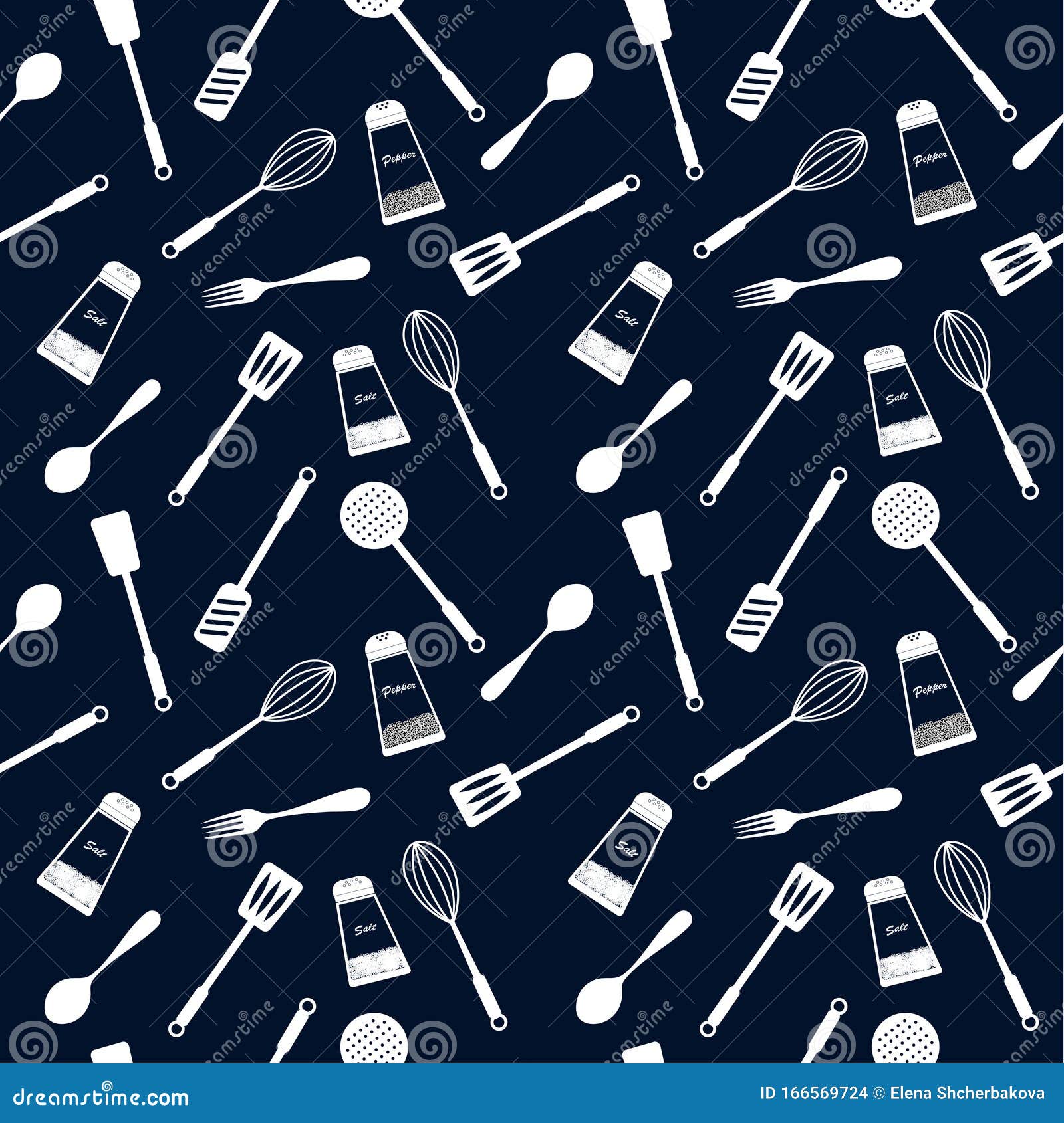 Seamless Pattern: Dishes and Kitchen Utensils in White on a Classic ...