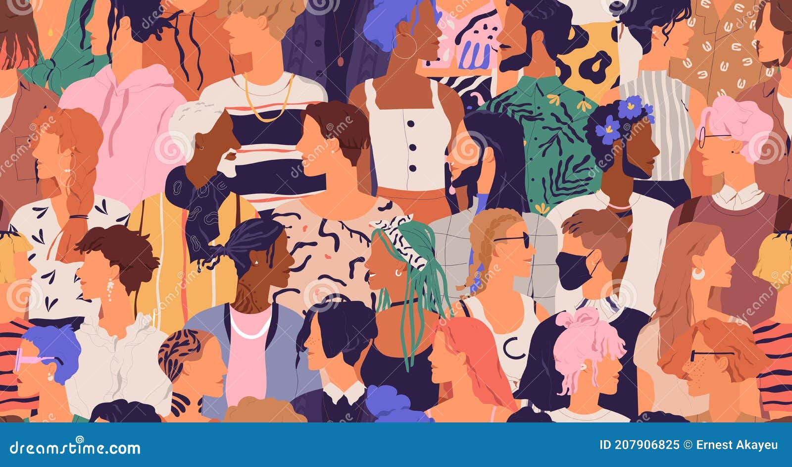 Seamless Pattern of Diverse Modern People. Human Crowd with Different ...