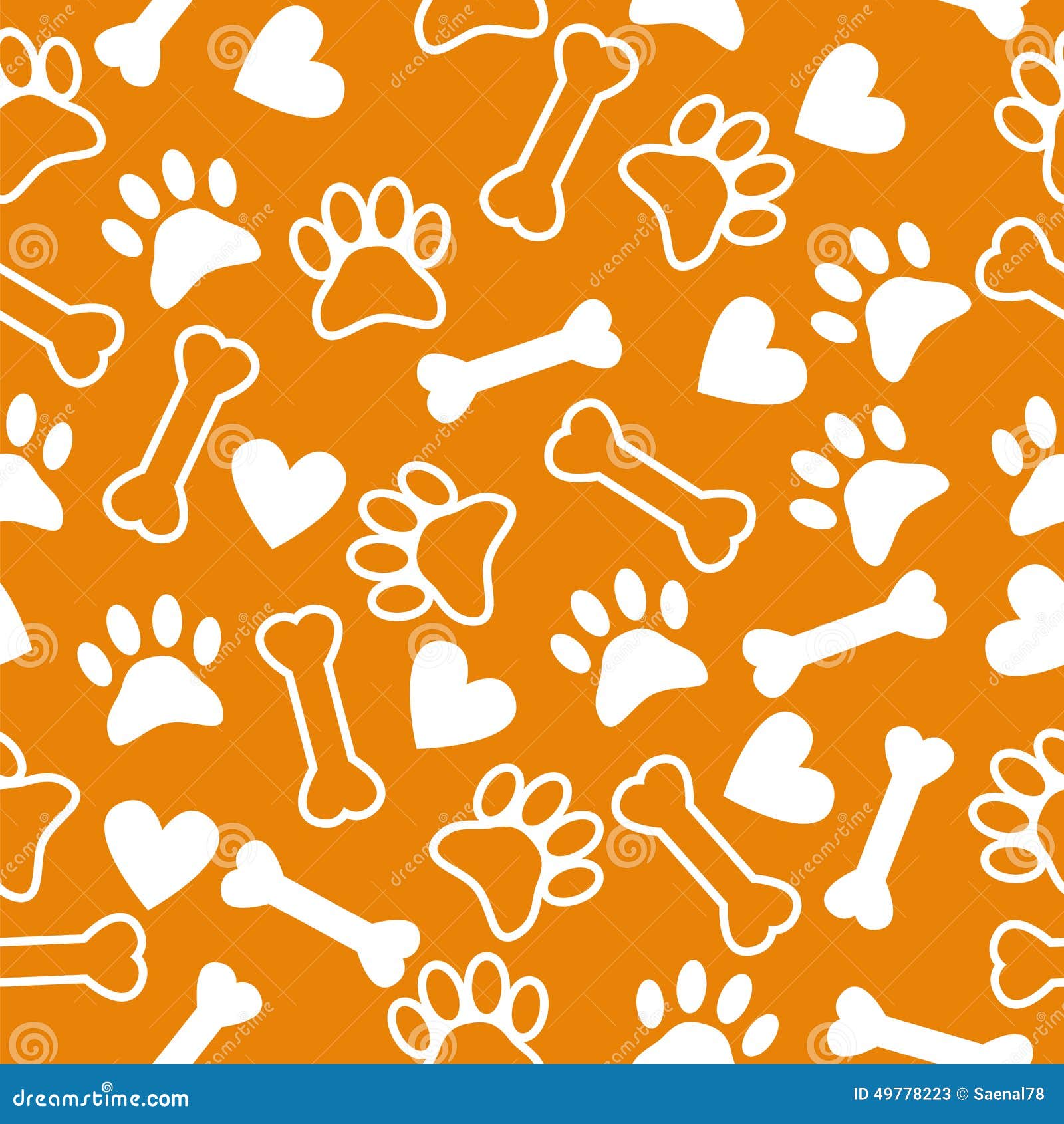 Seamless Pattern with Dog Paw Print, Bone and Hearts Stock Vector ...