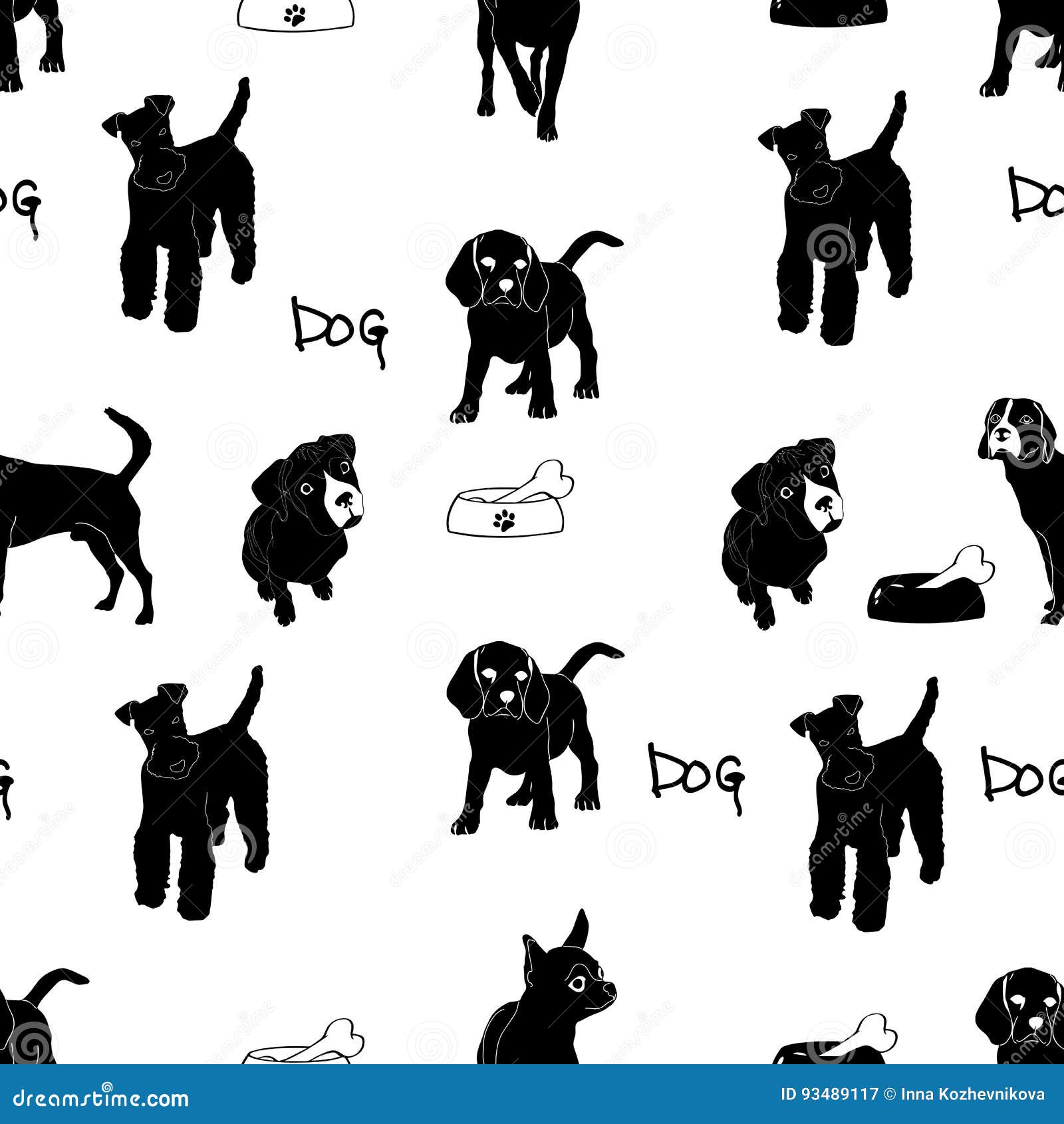 Seamless Pattern with Dog Silhouettes. Stock Vector - Illustration of ...
