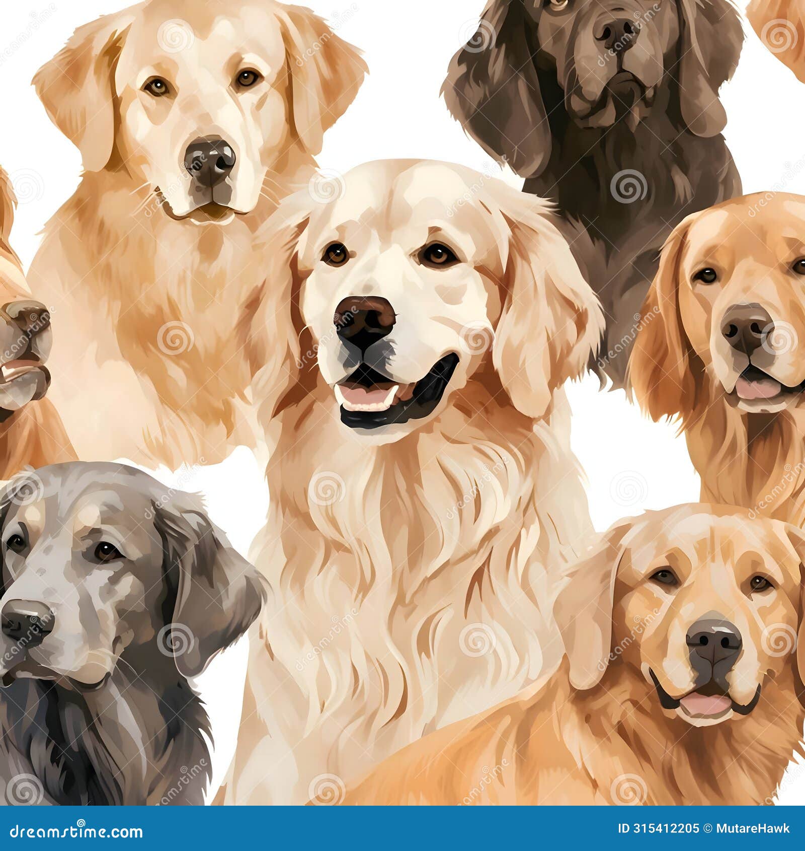 Seamless Pattern with Dogs of Different Breeds. Vector Illustration ...