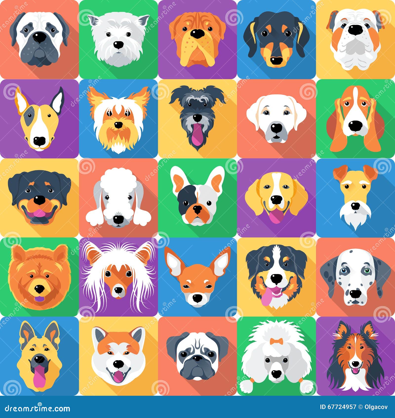 Seamless Pattern with Dogs Flat Design Stock Vector - Illustration of ...