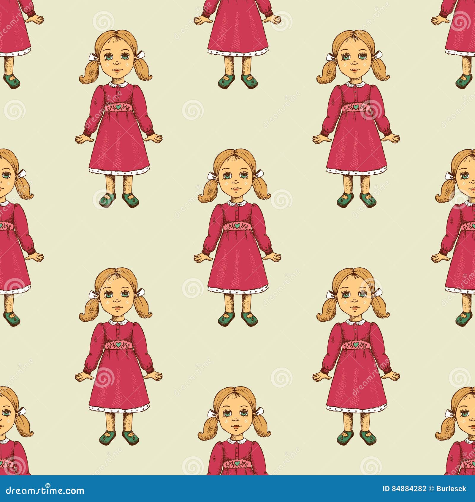 Seamless pattern with doll stock vector. Illustration of child - 84884282