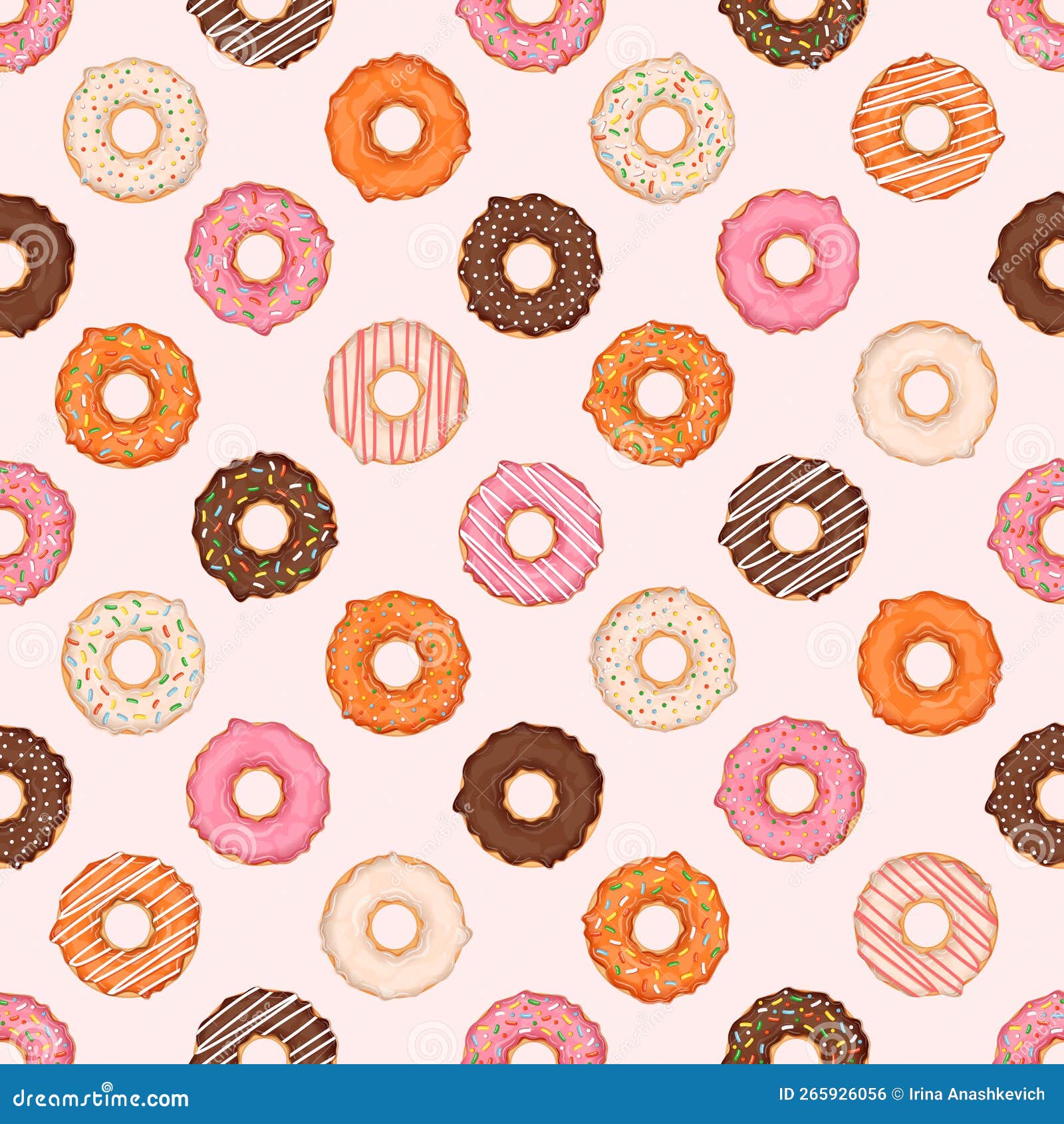 Seamless Pattern with Donuts of Different Flavors and Toppings. Vector ...
