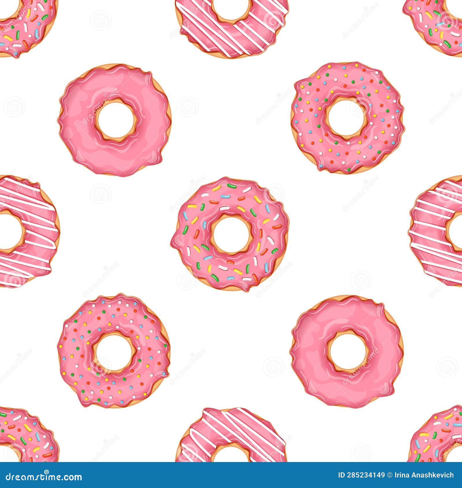 Seamless Pattern with Donuts with Pink Icing and Colorful Sprinkles ...