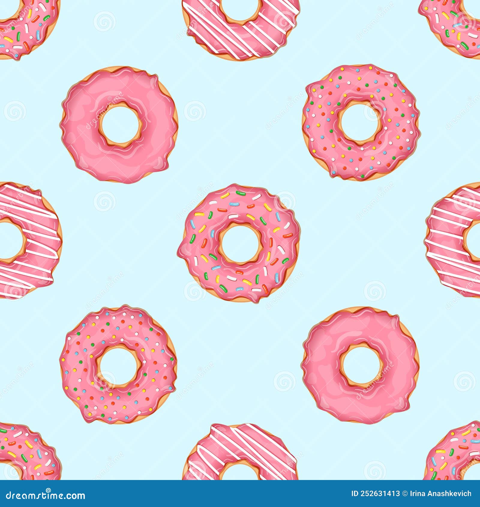 Seamless Pattern with Donuts with Pink Icing and Colorful Sprinkles ...